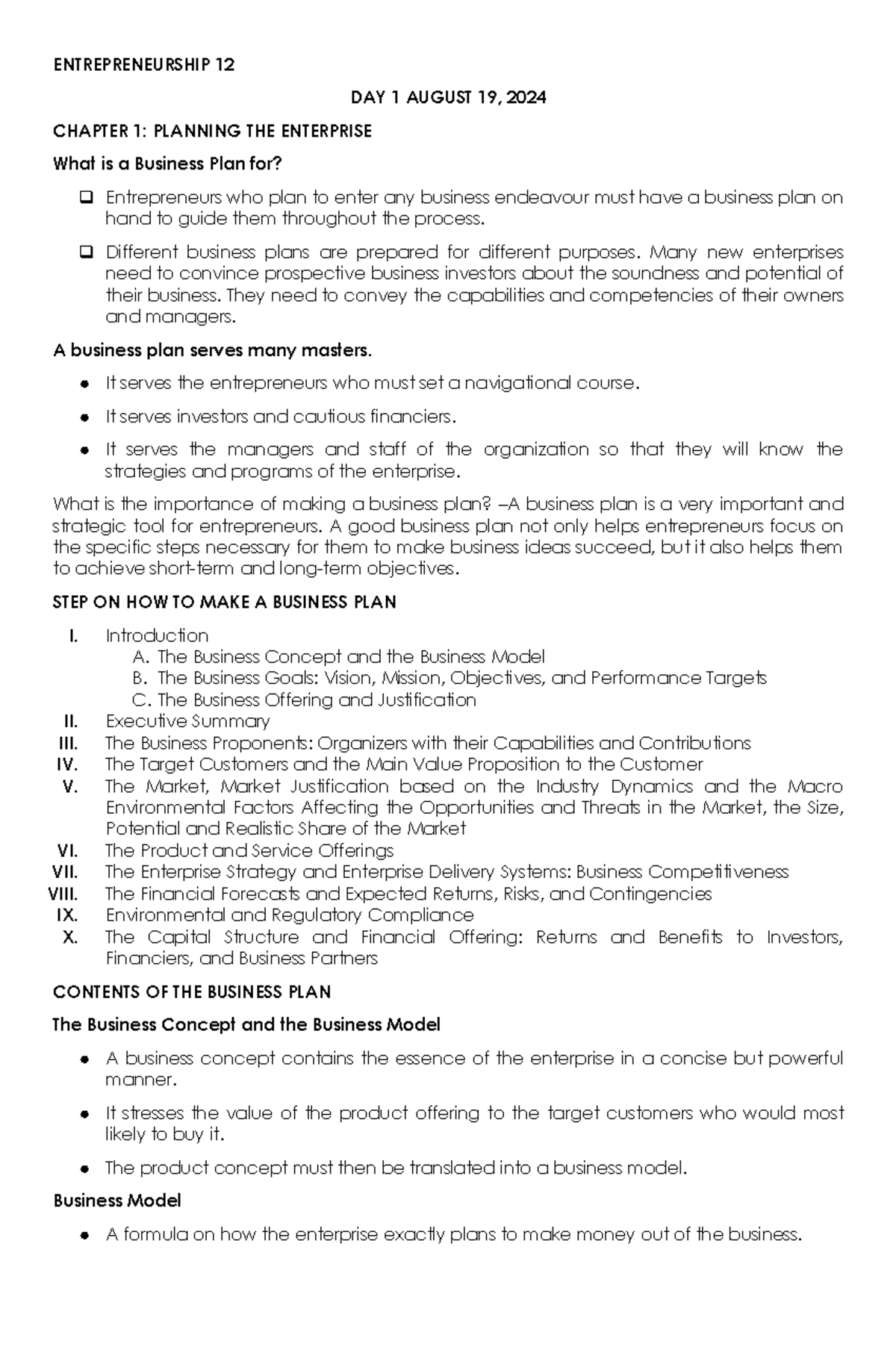 Entrepreneurship-WK1-FILE - ENTREPRENEURSHIP 12 DAY 1 AUGUST 19, 2024 ...