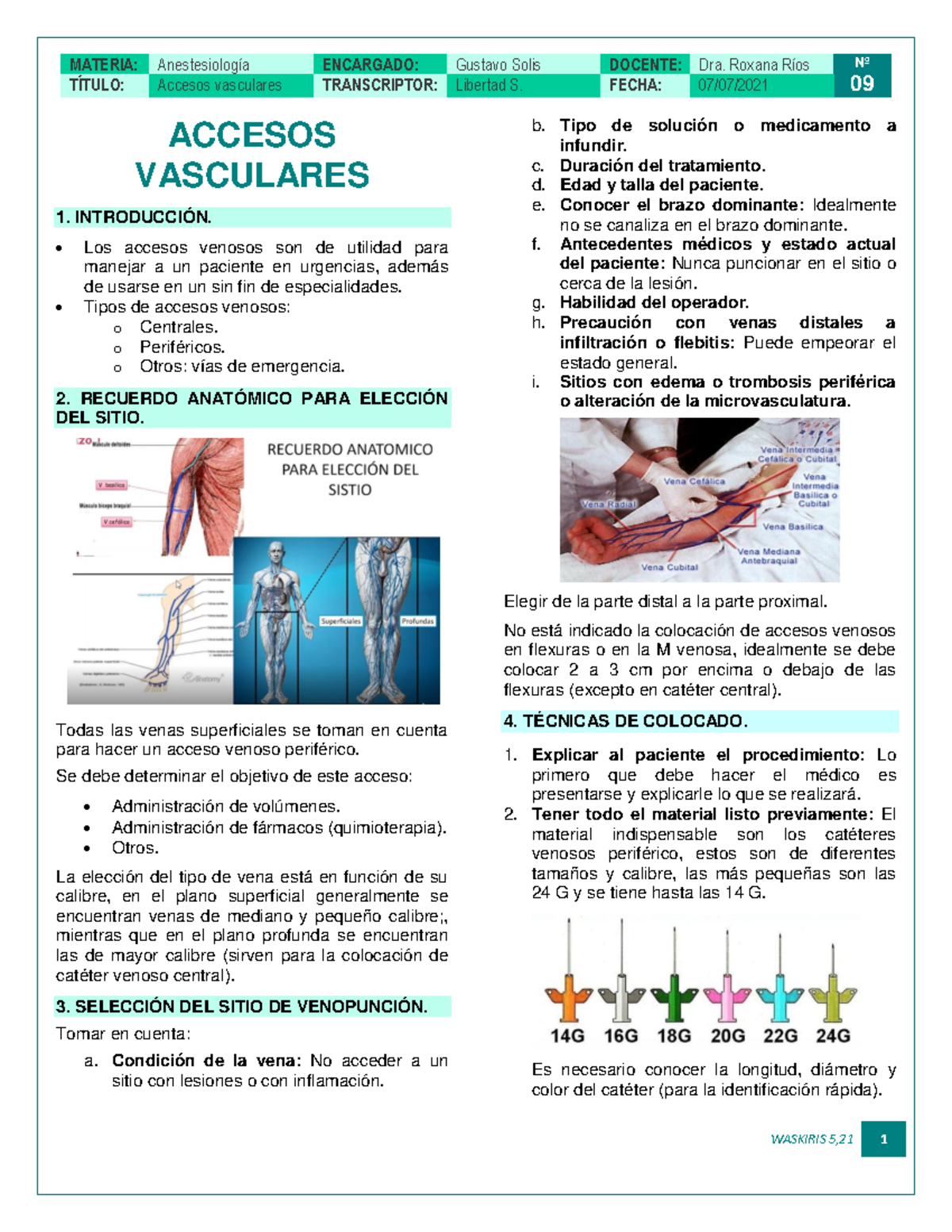 Accesos Venosos Vasculares - TÍTULO: Accesos vasculares TRANSCRIPTOR: Libertad S. FECHA: 07/07 ...