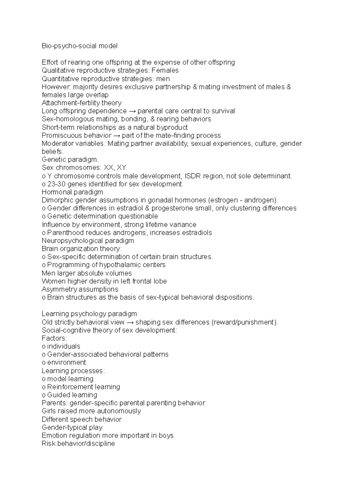 Bio - Psycho - Bio-psycho-social model Effort of rearing one offspring ...