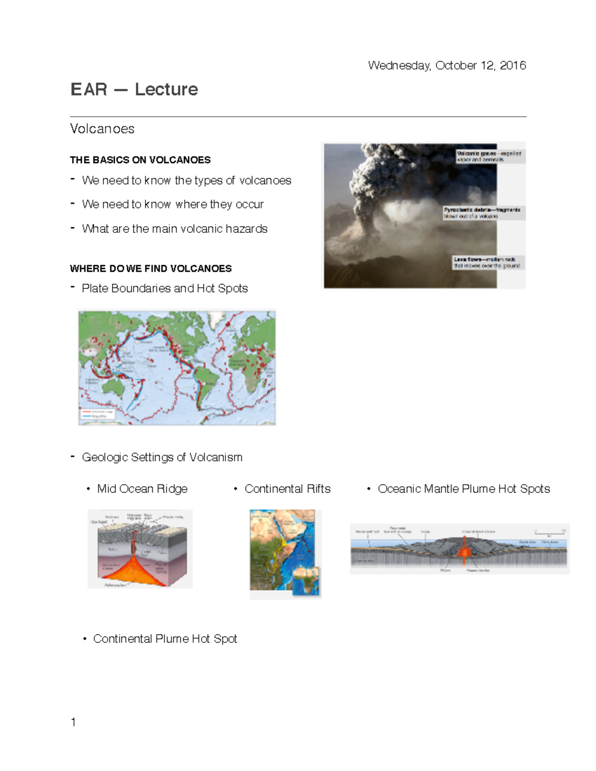 EAR volcanoes - Notes - Wednesday, October 12, 2016 EAR — Lecture ...