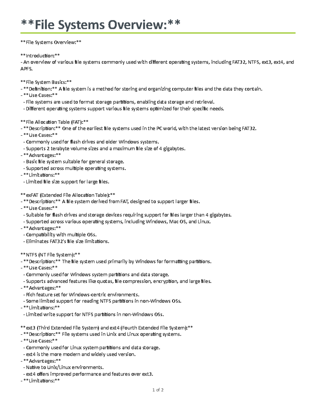 FILE Systems Overview - CompTIA A+ - File Systems Overview: File ...
