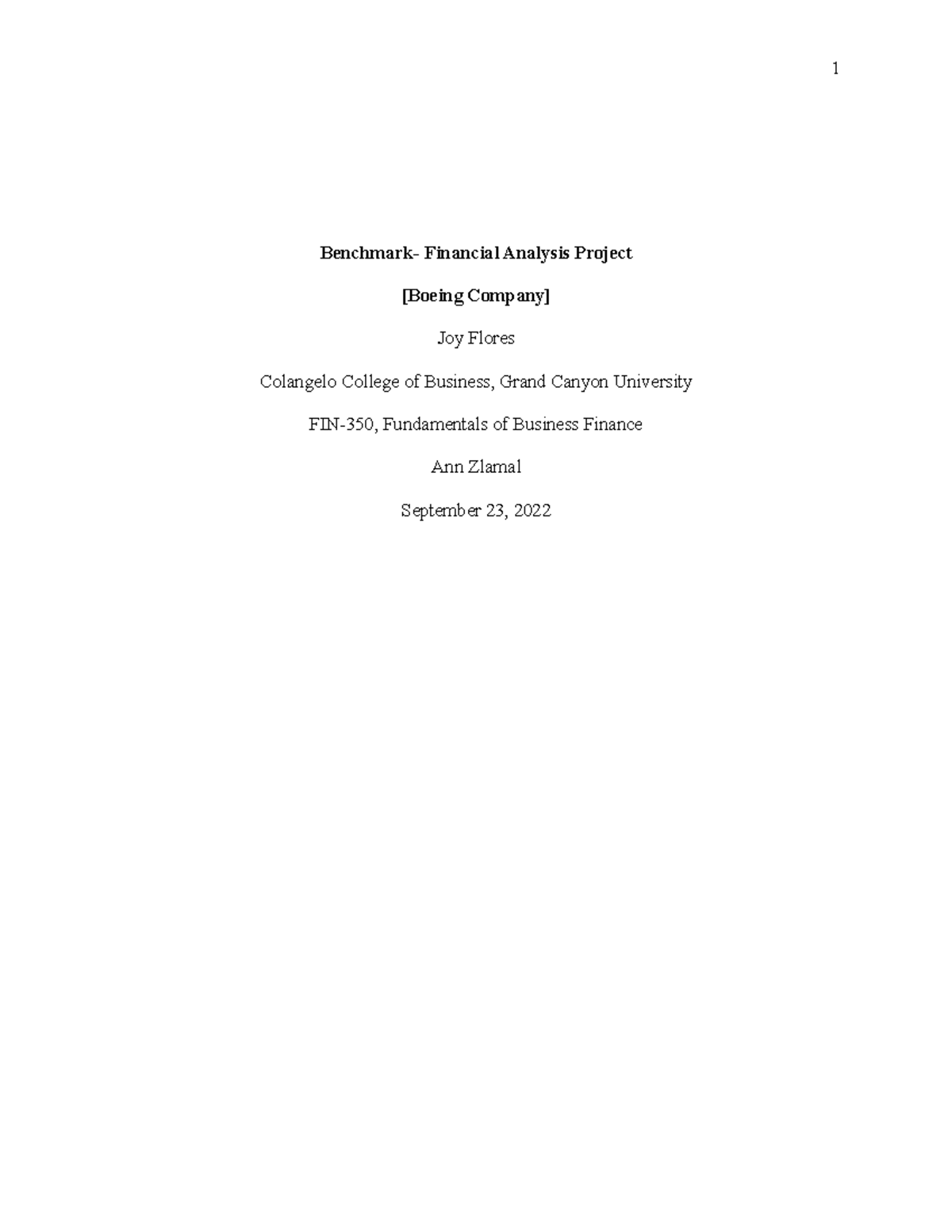 Company Financial Analysis Project Benchmark Financial Analysis
