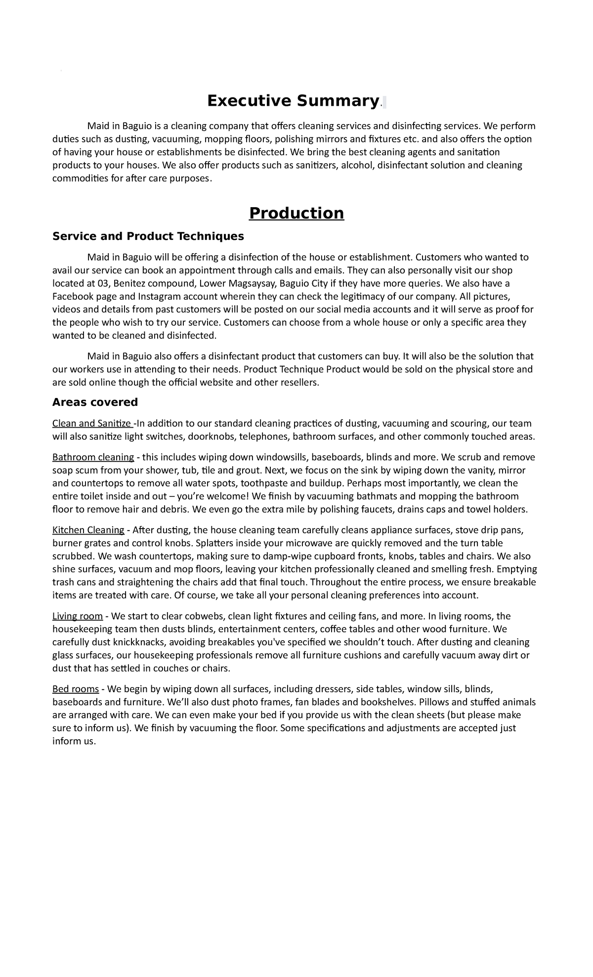 Mangmt 2-final-output - Executive Summary. Maid in Baguio is a cleaning ...
