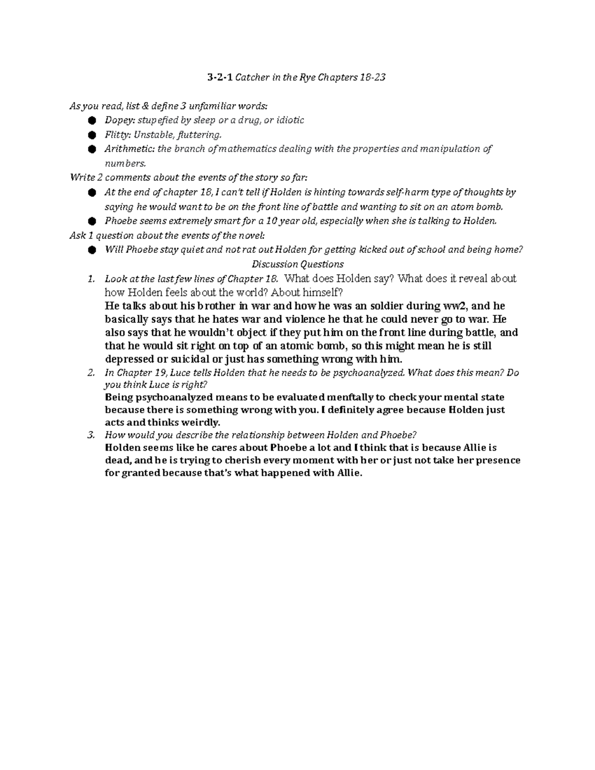 Cameron O'Malley - 3-2-1 Catcher in the Rye Chapters 18-23 - 3-2-1 ...