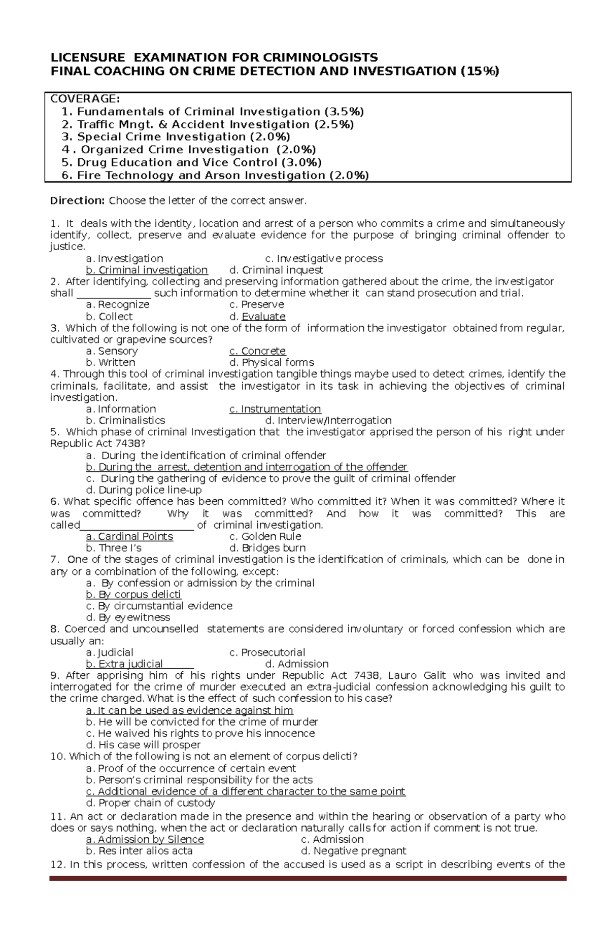 2015 CDI Final Coaching Copy - LICENSURE EXAMINATION FOR CRIMINOLOGISTS ...