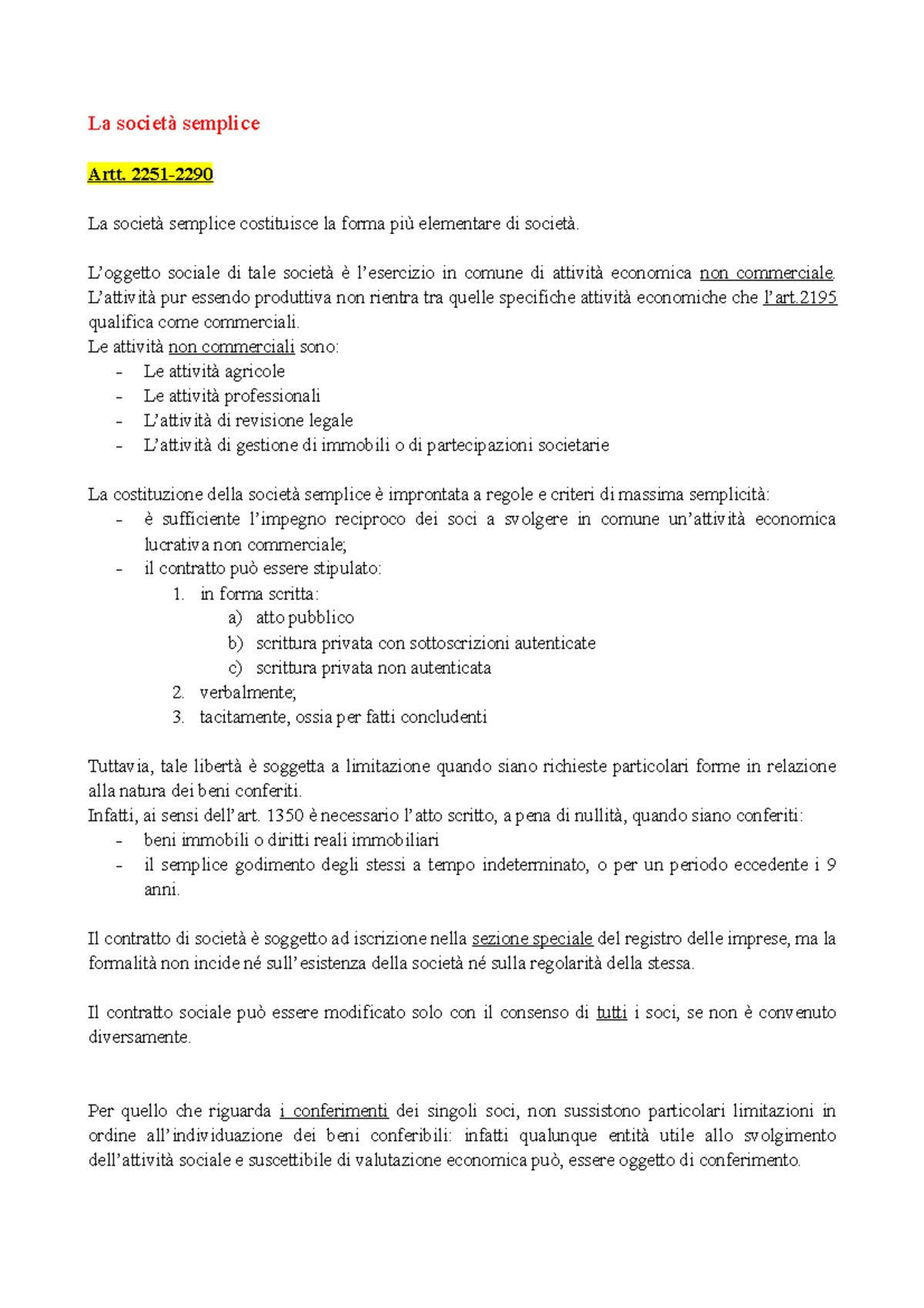 La società semplice - riassunto s.s. libro - La società semplice Artt ...