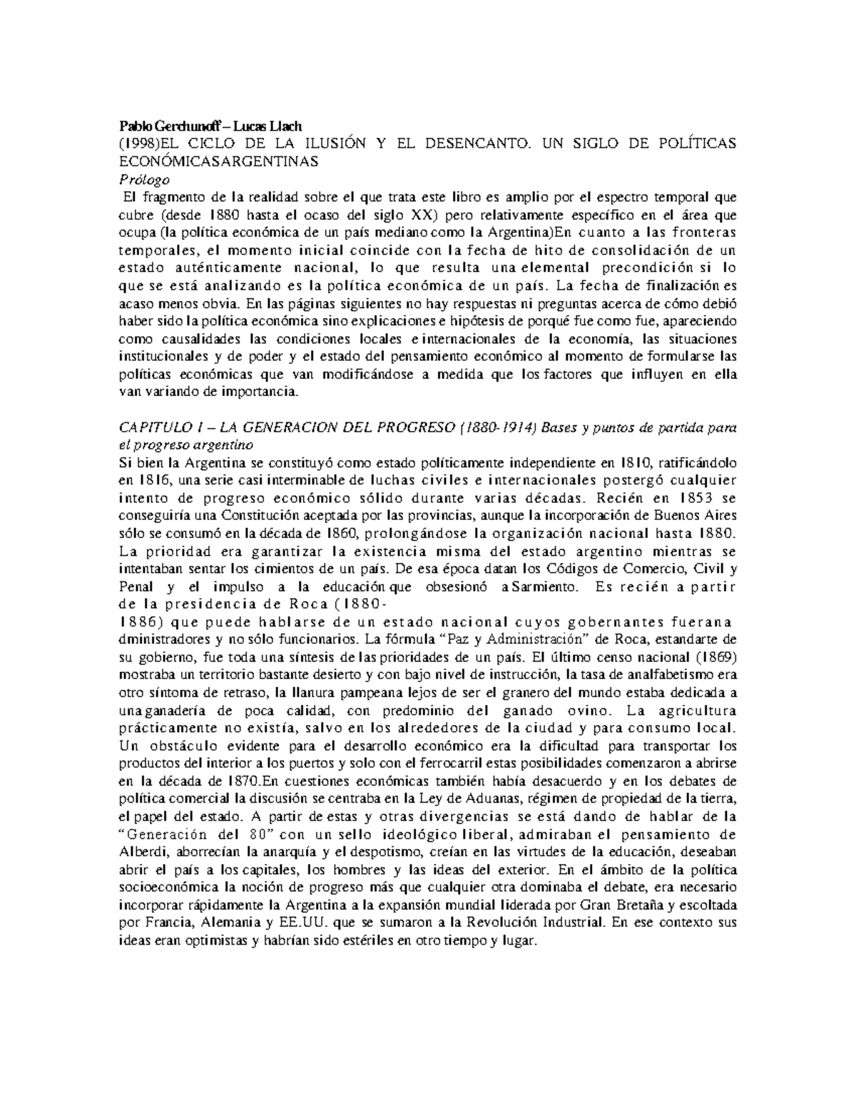96987619 Resumen Historia Cap I II III - Pablo Gerchunoff – Lucas Llach ...