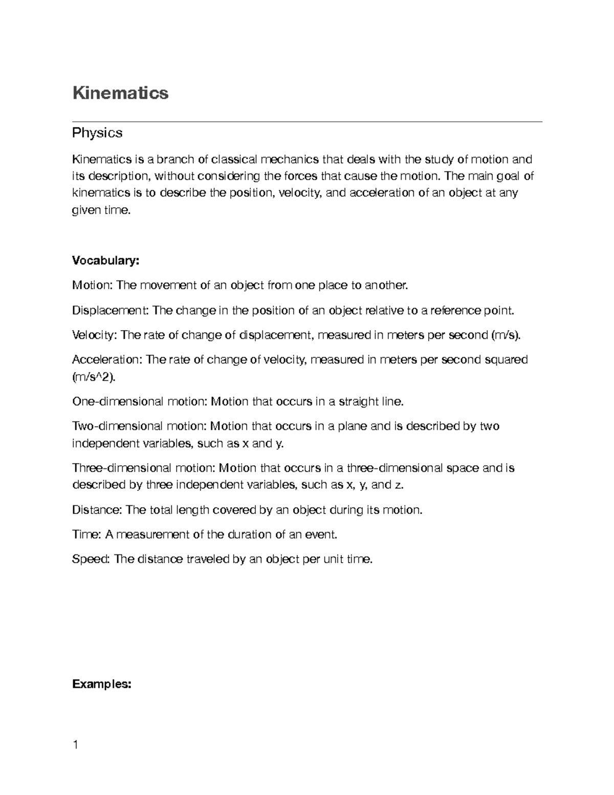 Kinematics Notes - Kinematics Physics Kinematics is a branch of ...
