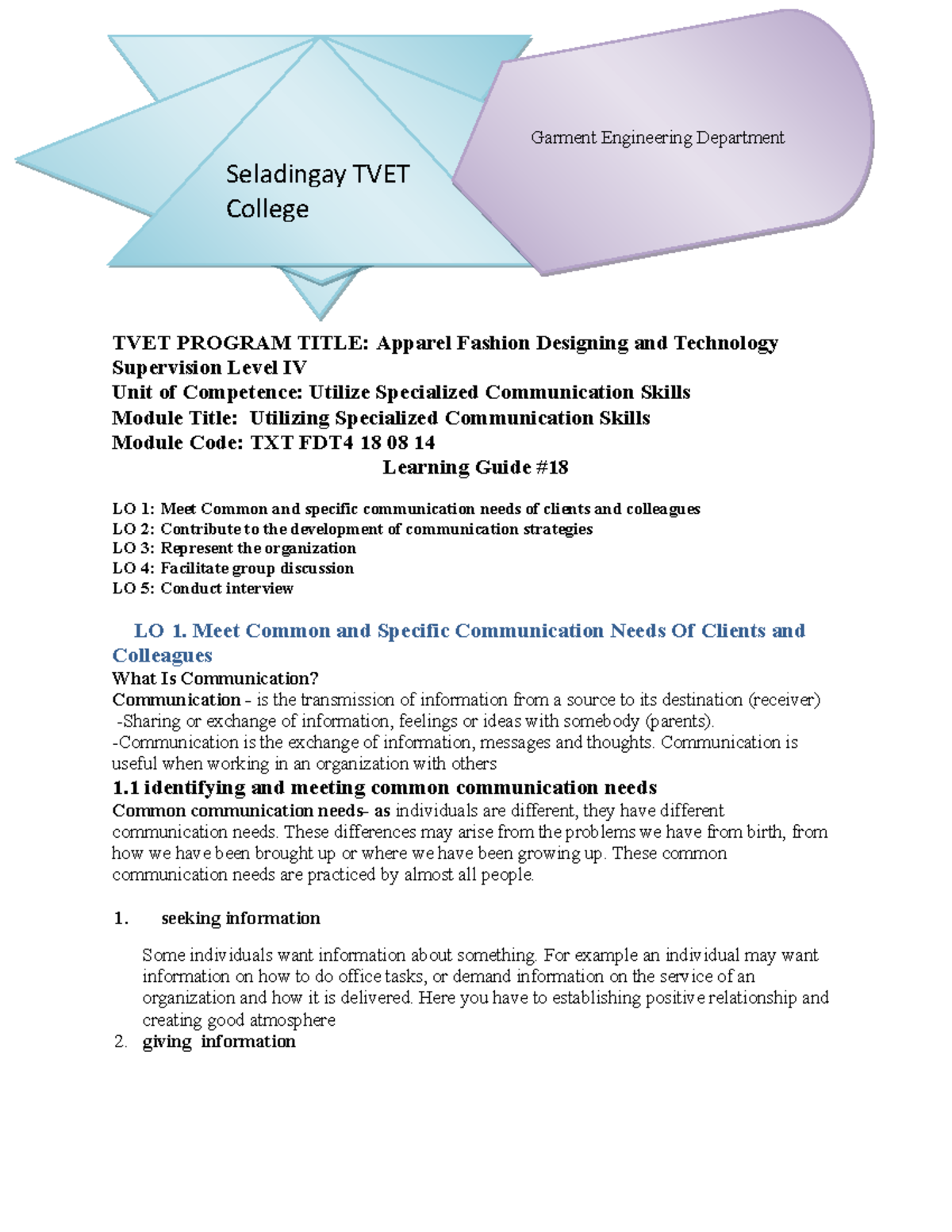 18 Utilize Specialized Communication Skills - TVET PROGRAM TITLE ...