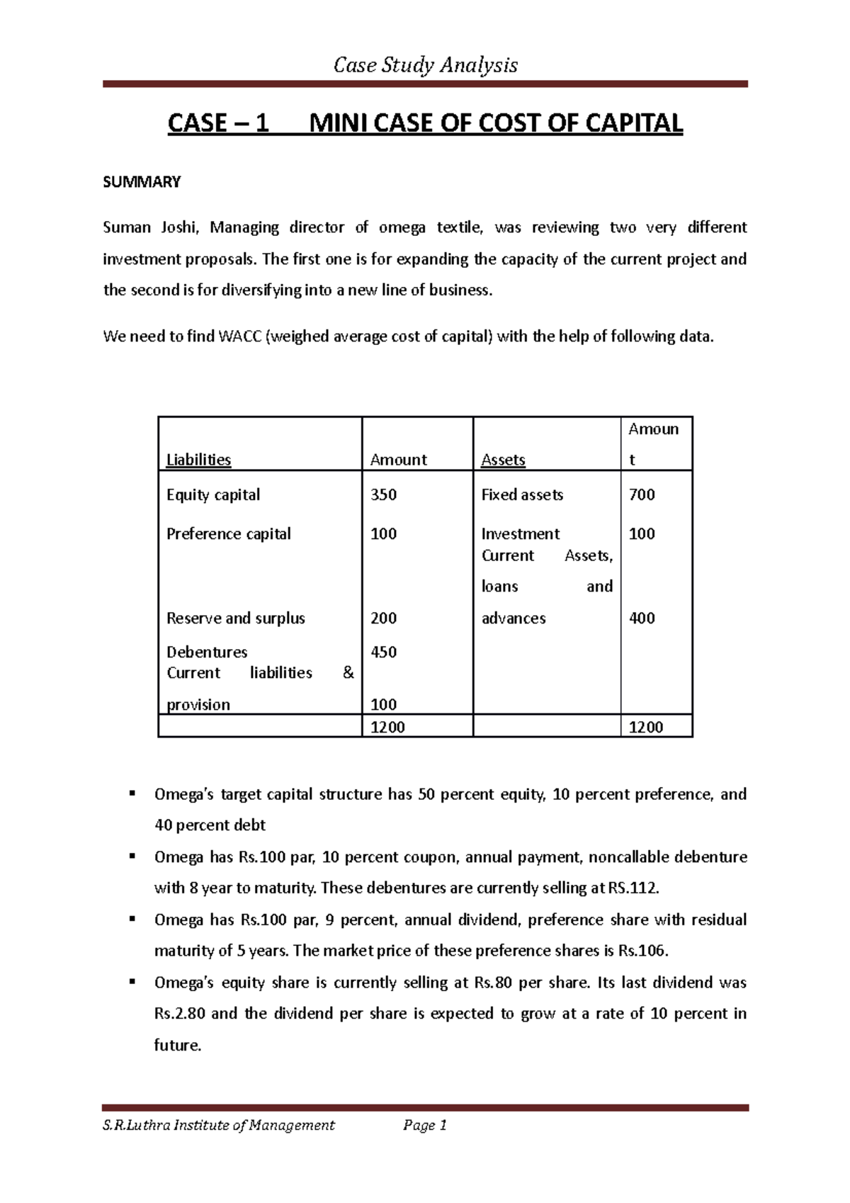 Question 1-case-of-cost-of-capital - CASE – 1 MINI CASE OF COST OF ...