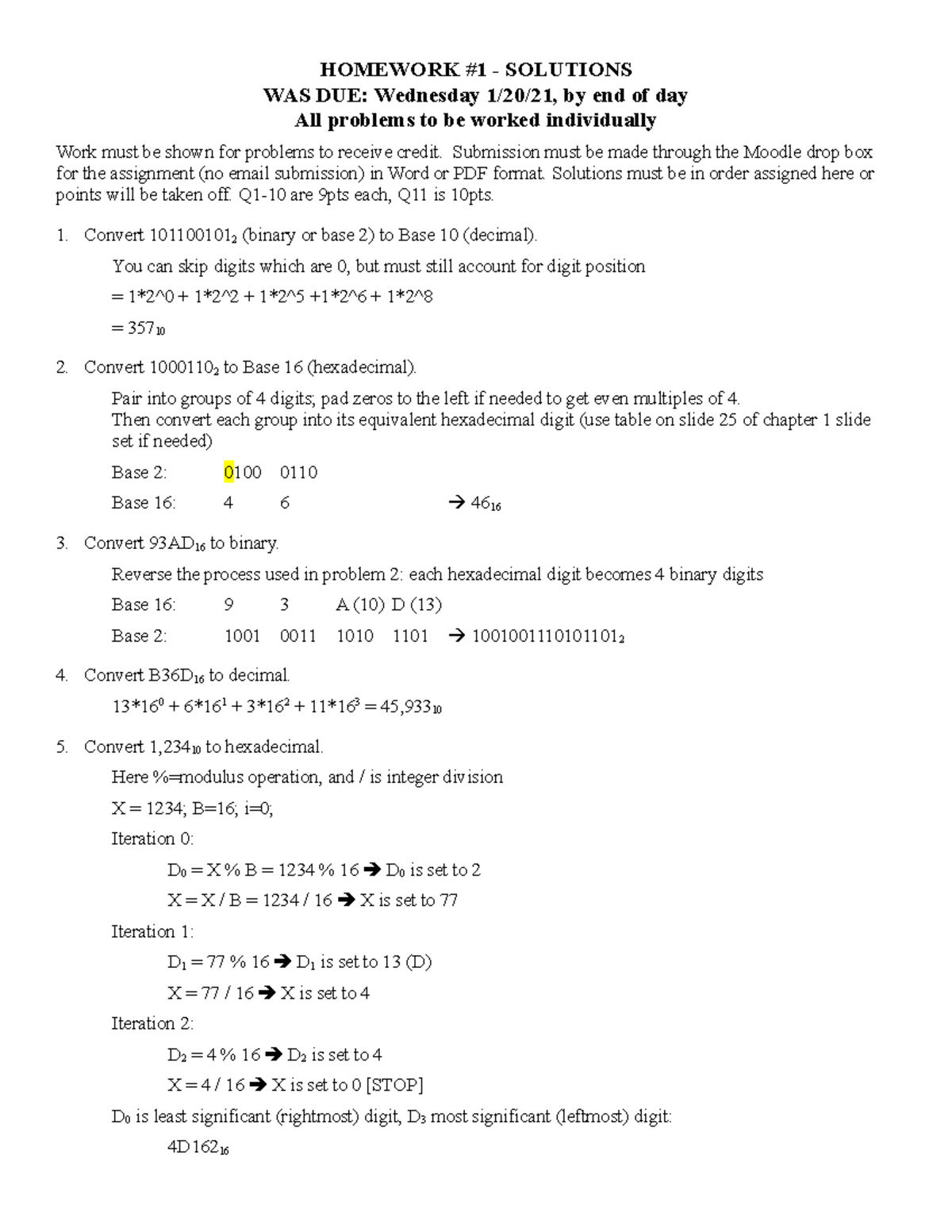 Assignment 01 solutions - HOMEWORK #1 - SOLUTIONS WAS DUE: Wednesday 1/20/21, by end of day All ...