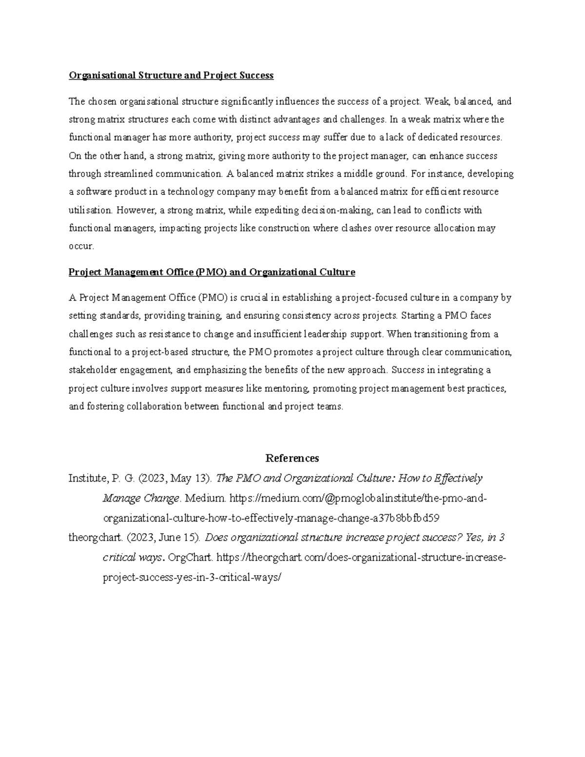 Organisational Structure and Project Success - Weak, balanced, and ...