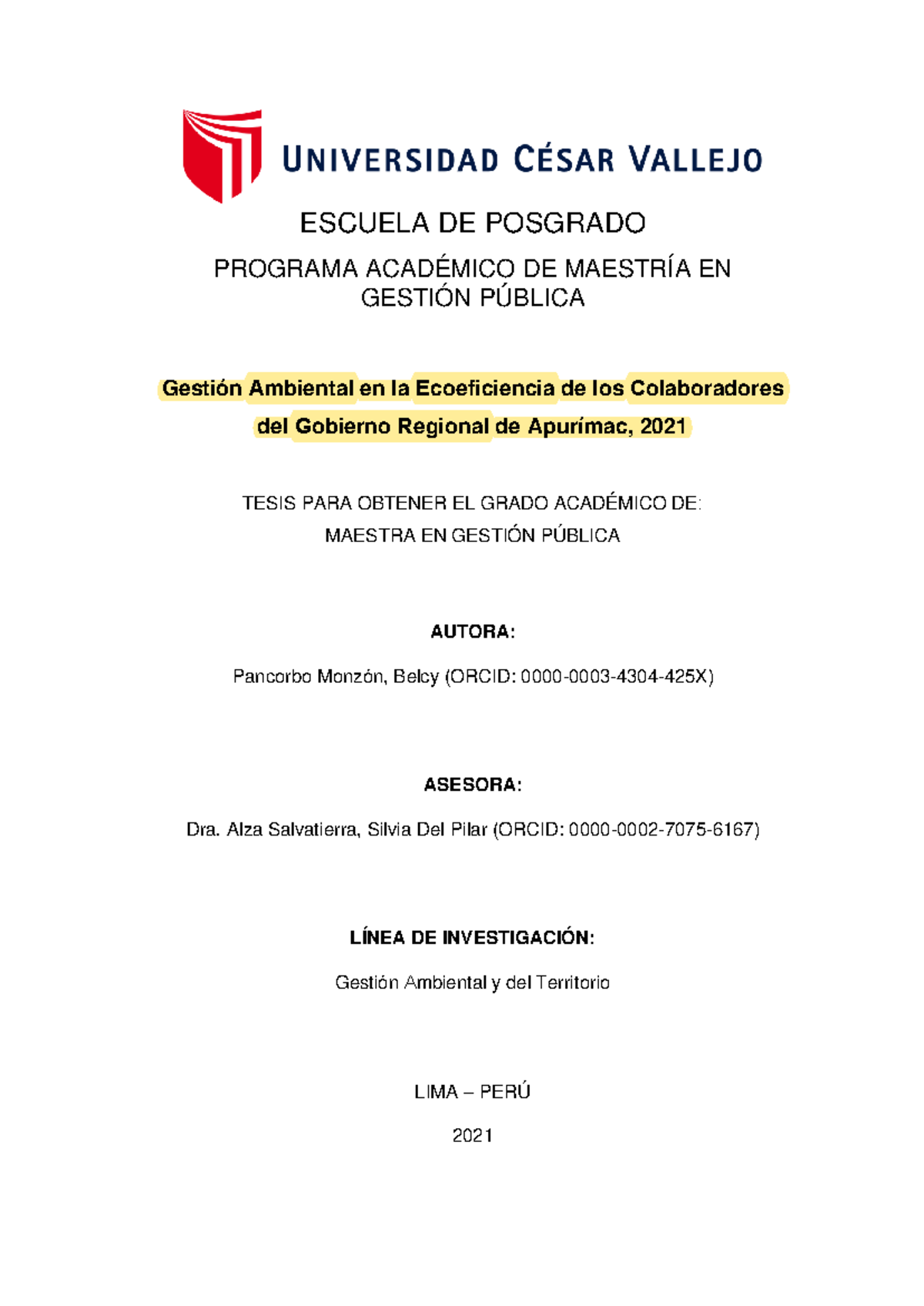 Curso Metodologia Tesis UCV modelo 2022 - Carátula ESCUELA DE POSGRADO ...