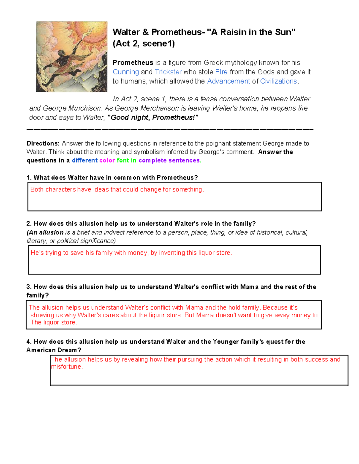 Copy of Walter & Prometheus- A Raisin in the Sun (Act 2, scene 1 ...