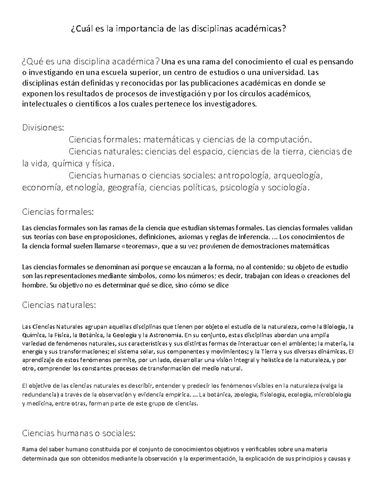 Disciplinas académicas - ¿Cuál es la importancia de las disciplinas ...