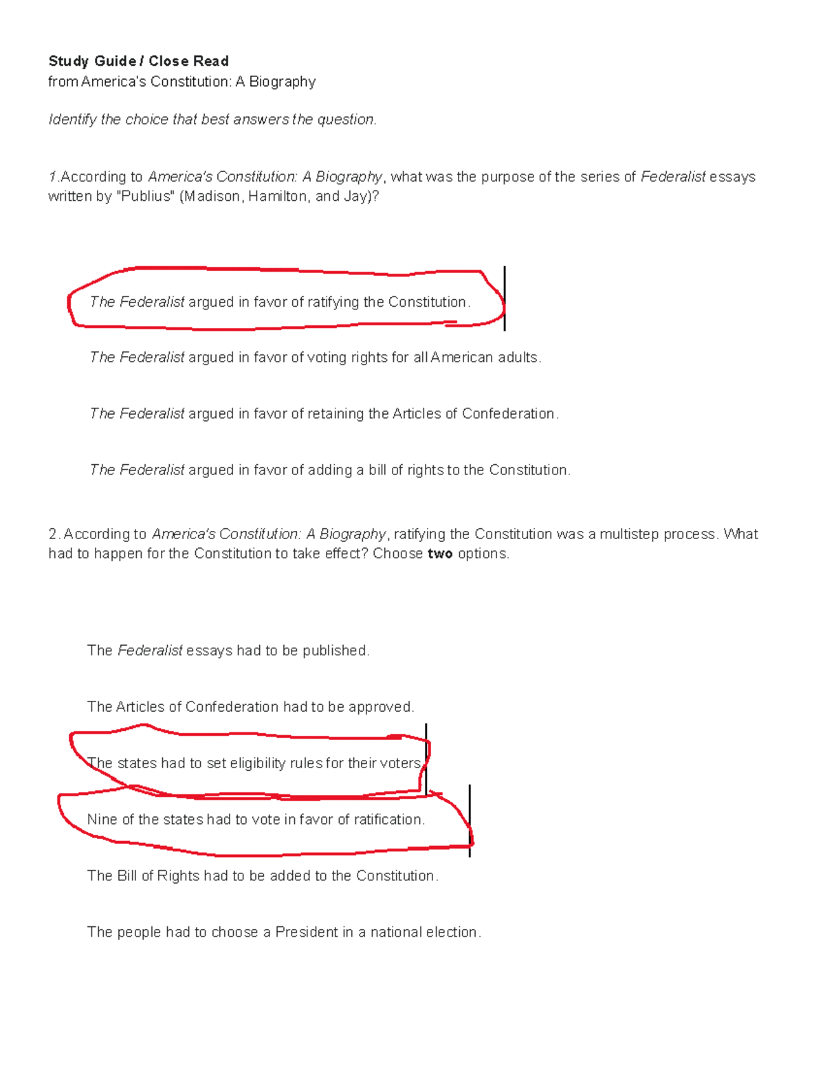 Student's Study Guide from America's Constitution - Unit 1 - Study ...