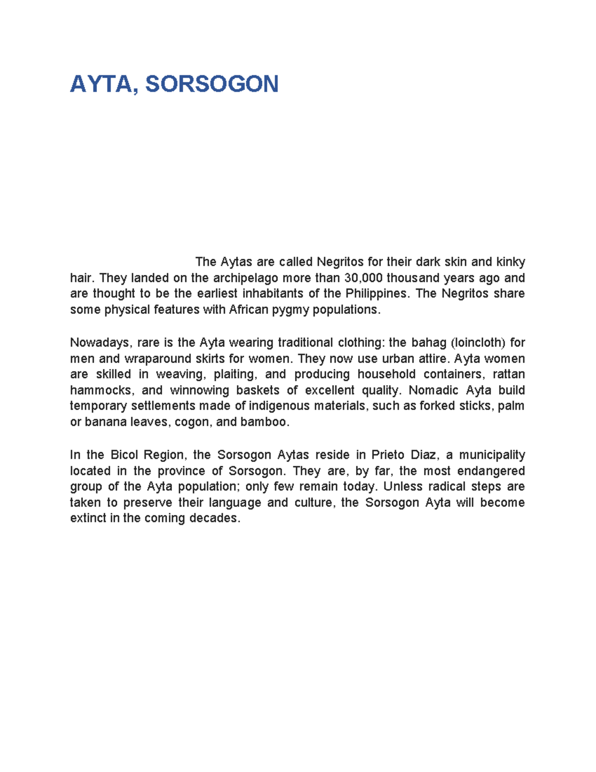 Lowie agta file - File contains information about the Agta or Aetas ...