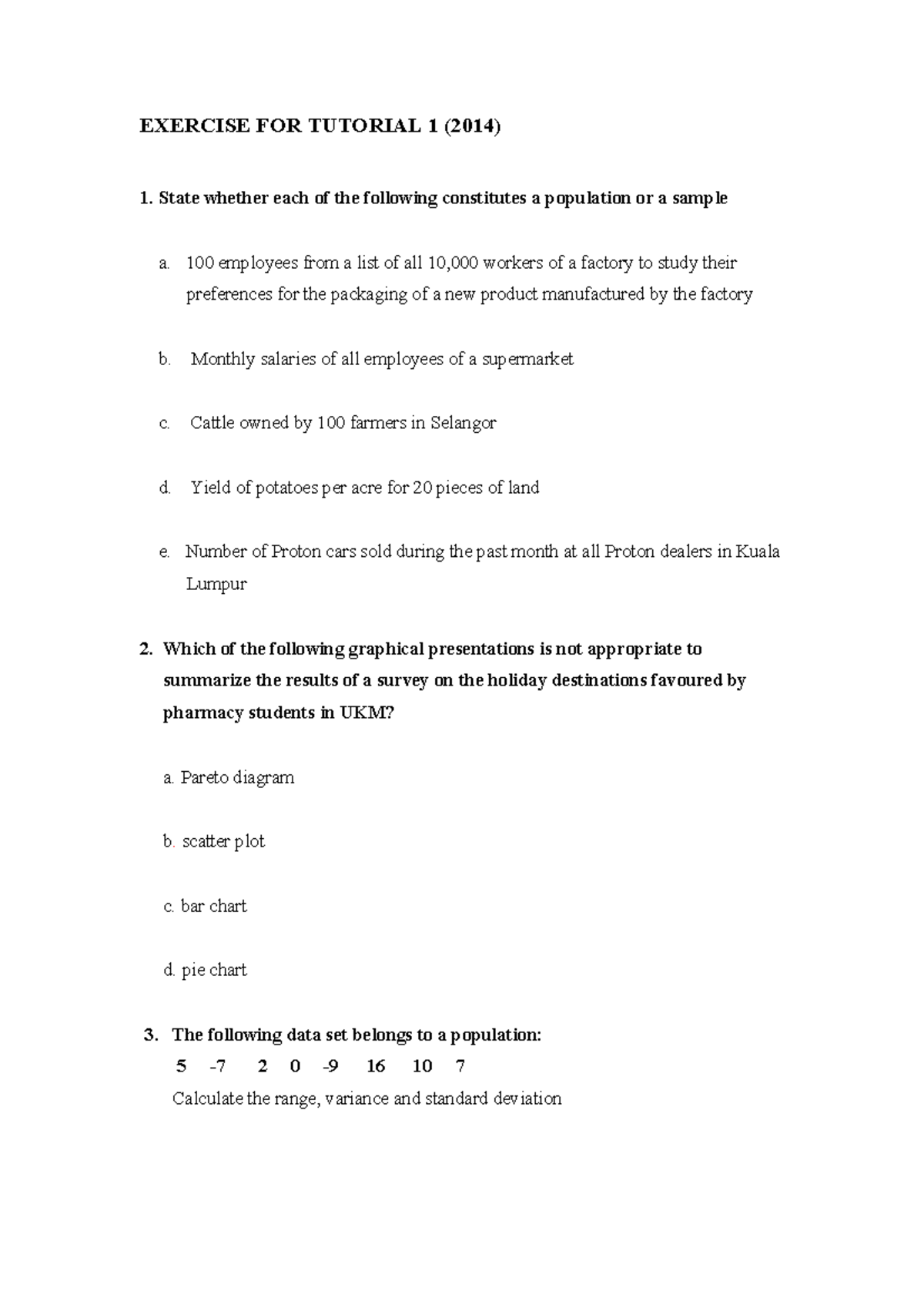 Tutorial for Statistik (2014 ) - EXERCISE FOR TUTORIAL 1 (2014) 1 ...