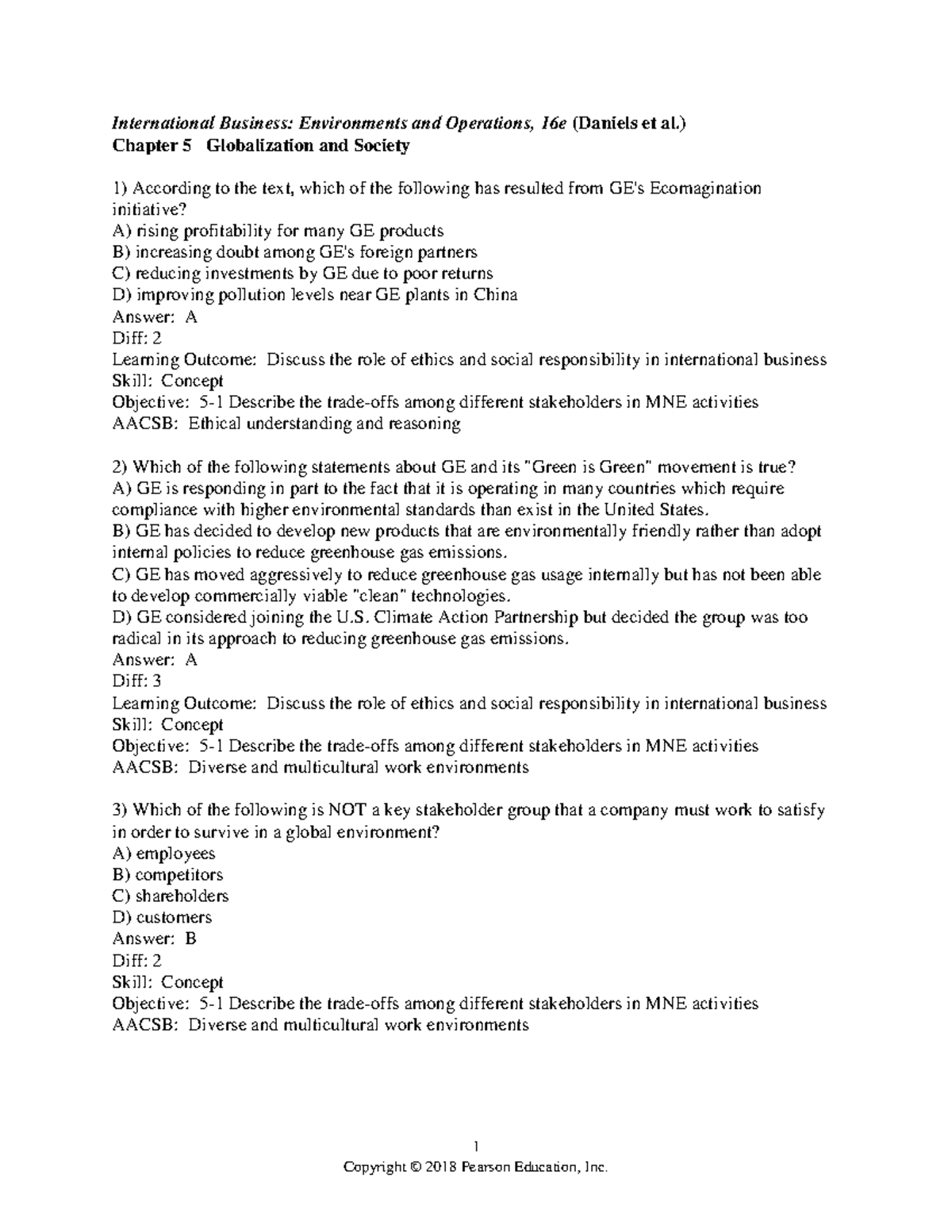 Chapter 05 - Test bank - 1 International Business: Environments and ...