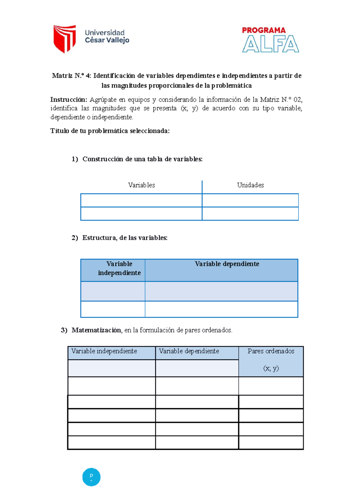 Sesión 04 Matriz 04 Identificación DE Variables - Matriz N.º 4 ...