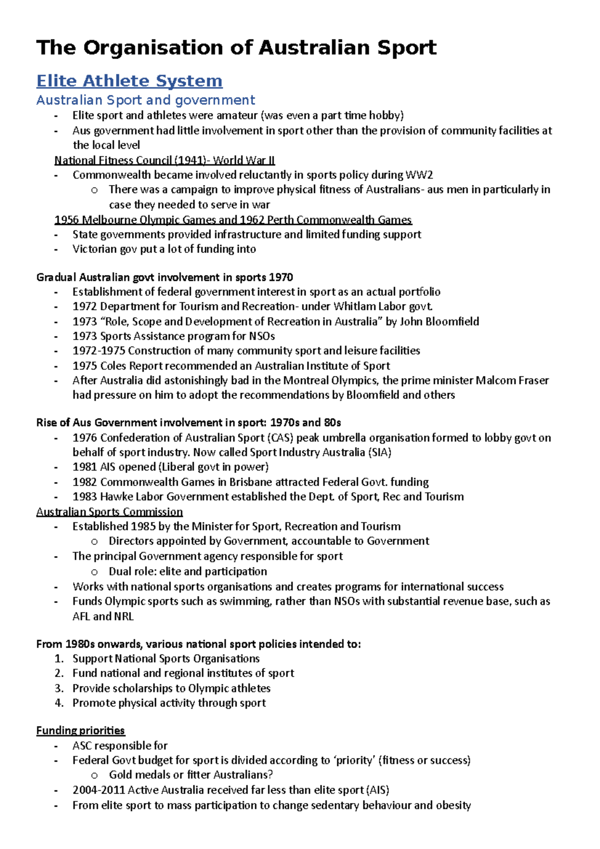 The Organisation of Australian Sport lecture notes - The Organisation ...