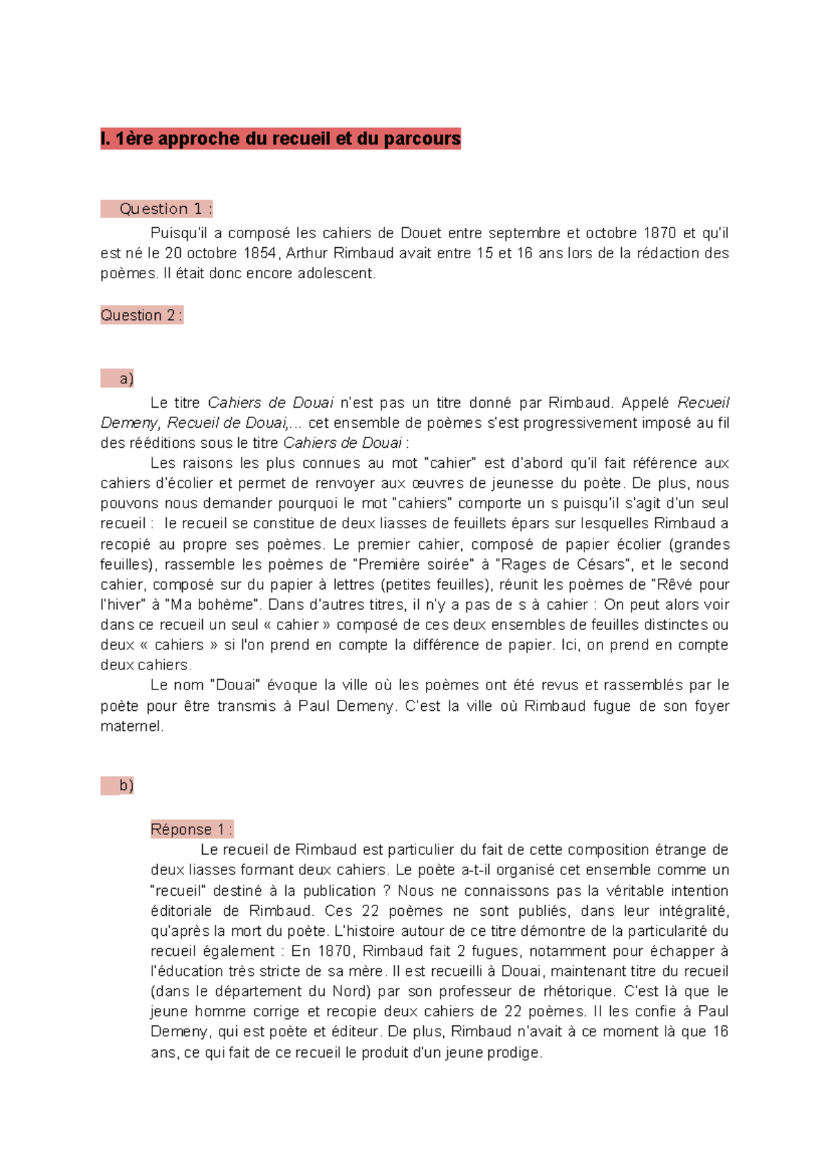 Devoir maison sur les cahier de douai - I. 1ère approche du recueil et ...