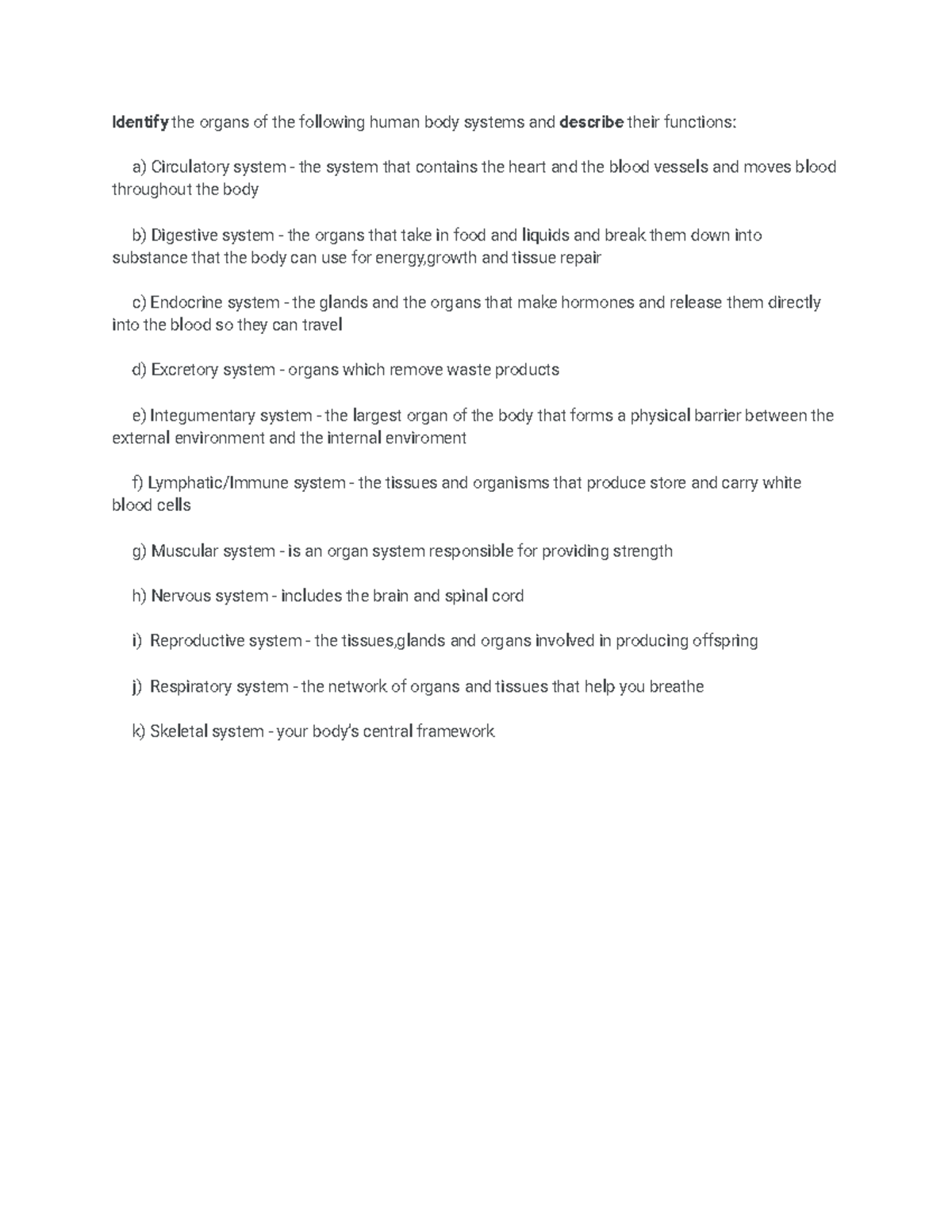 assignment containment - Identify the organs of the following human ...