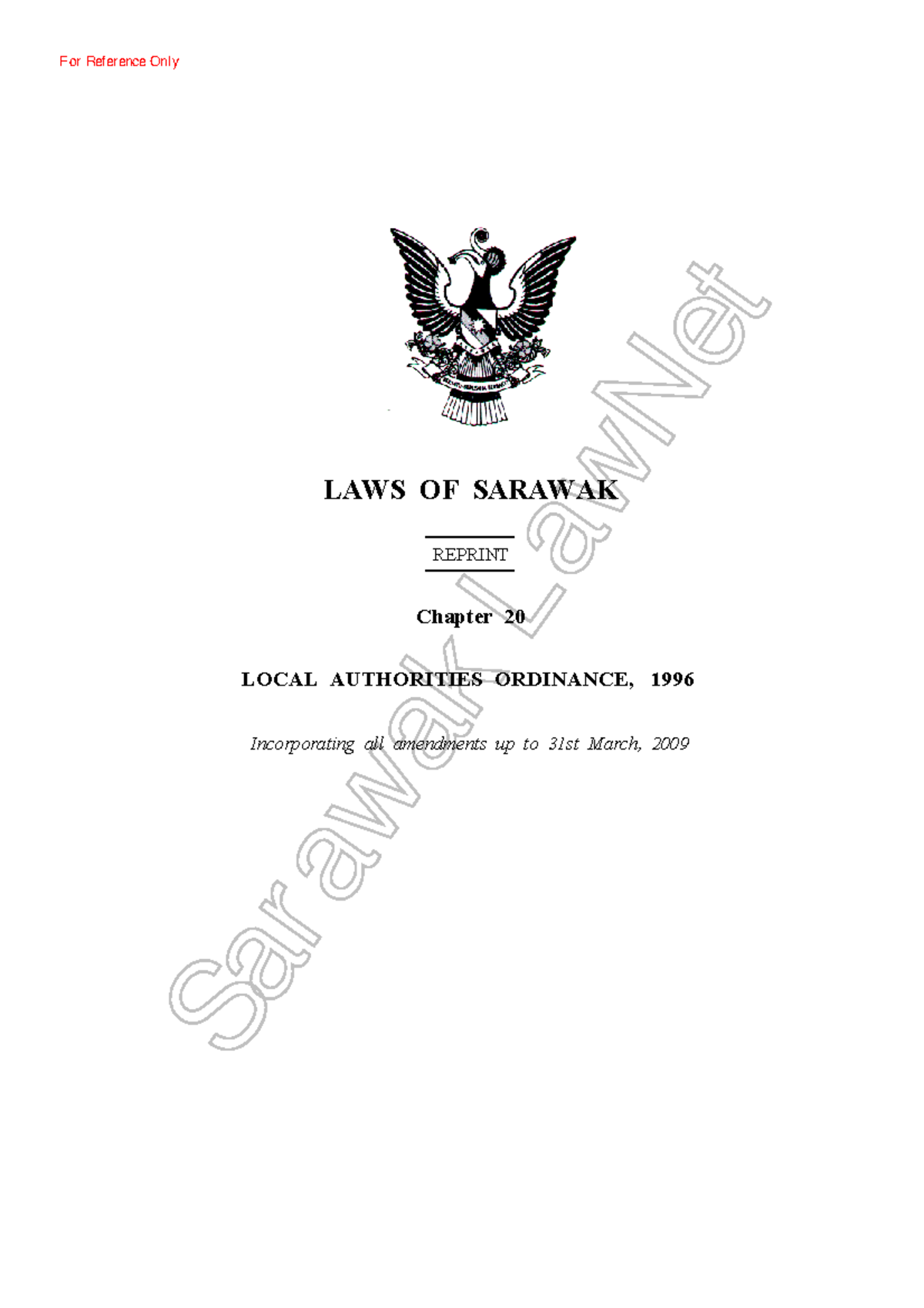 ORD CAP.20 watermark - local ordinance - LAWS OF SARAWAK REPRINT ...