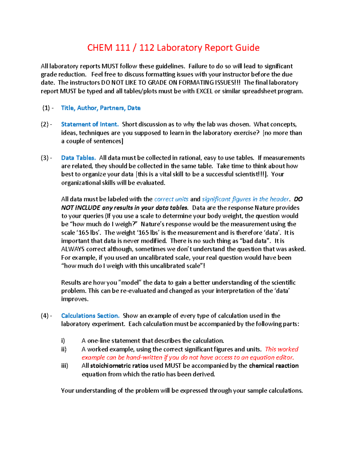 CHEM 111 112 Laboratory 0, Report Guide v2 - CHEM 111 / 112 Laboratory ...