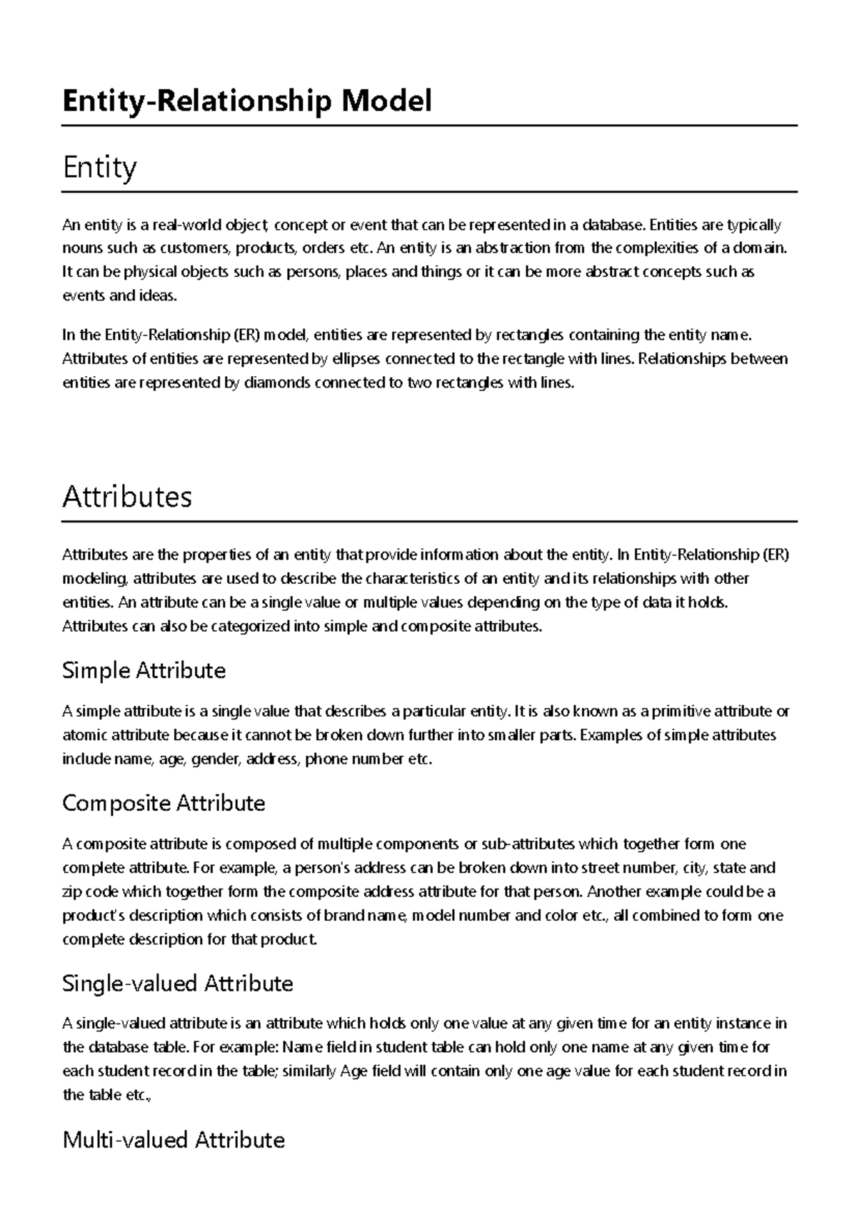 Entity Relationship Model in Database Concepts - Entity-Relationship Model Entity An entity is a ...