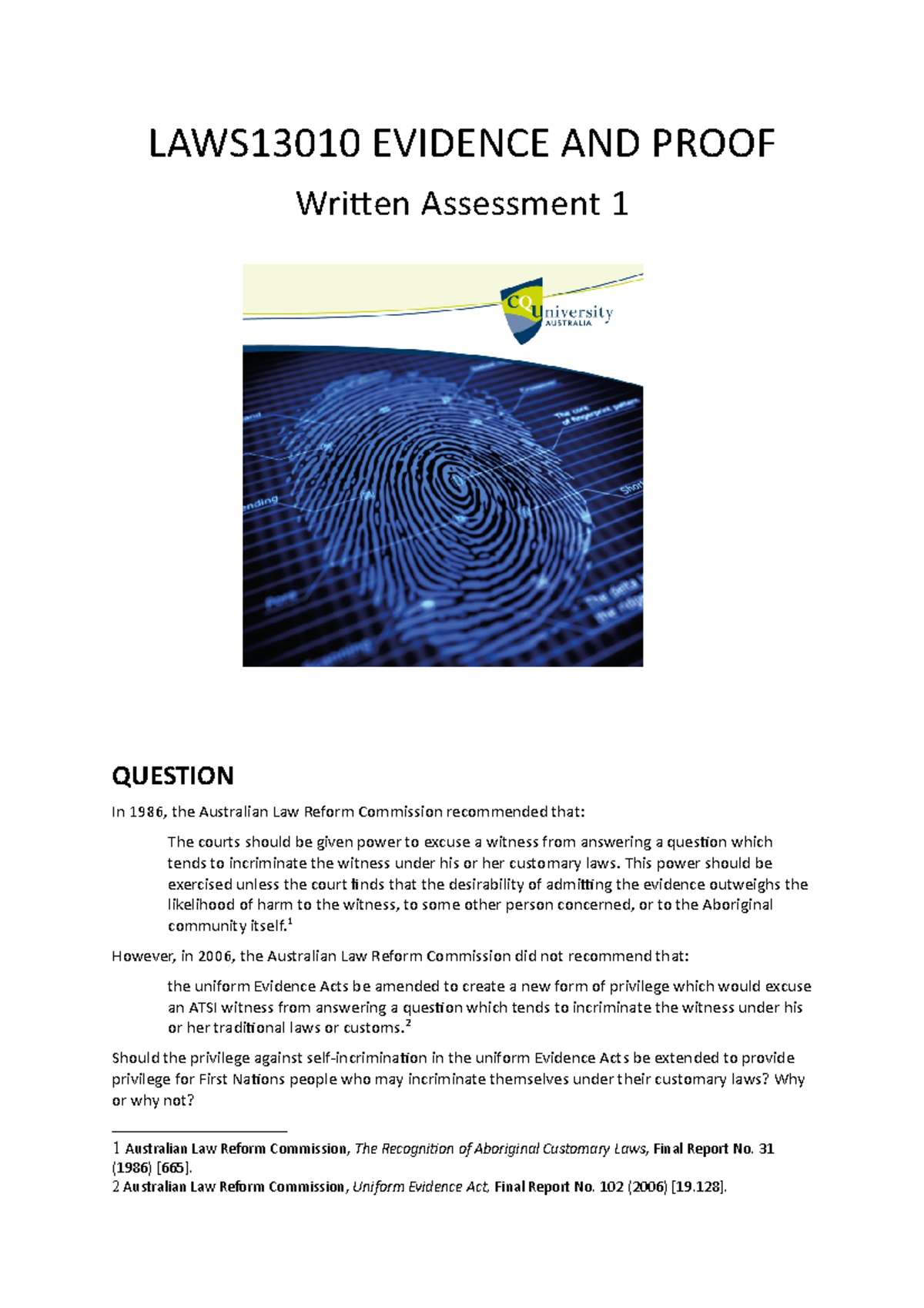 Evidence and Proof - Written Assessment 1 - LAWS13010 EVIDENCE AND ...