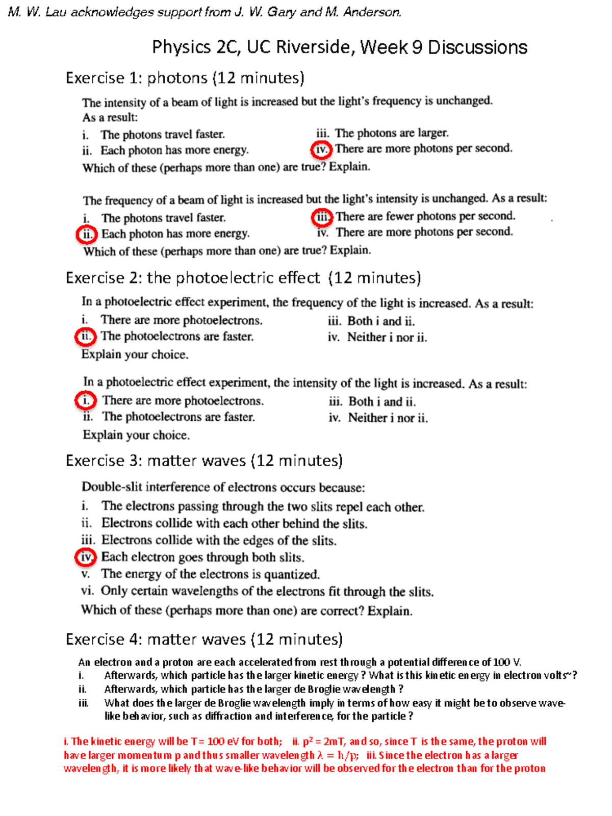 Week 9 worksheet solutions - Physics 2C, UC Riverside, Workshop 8 ...