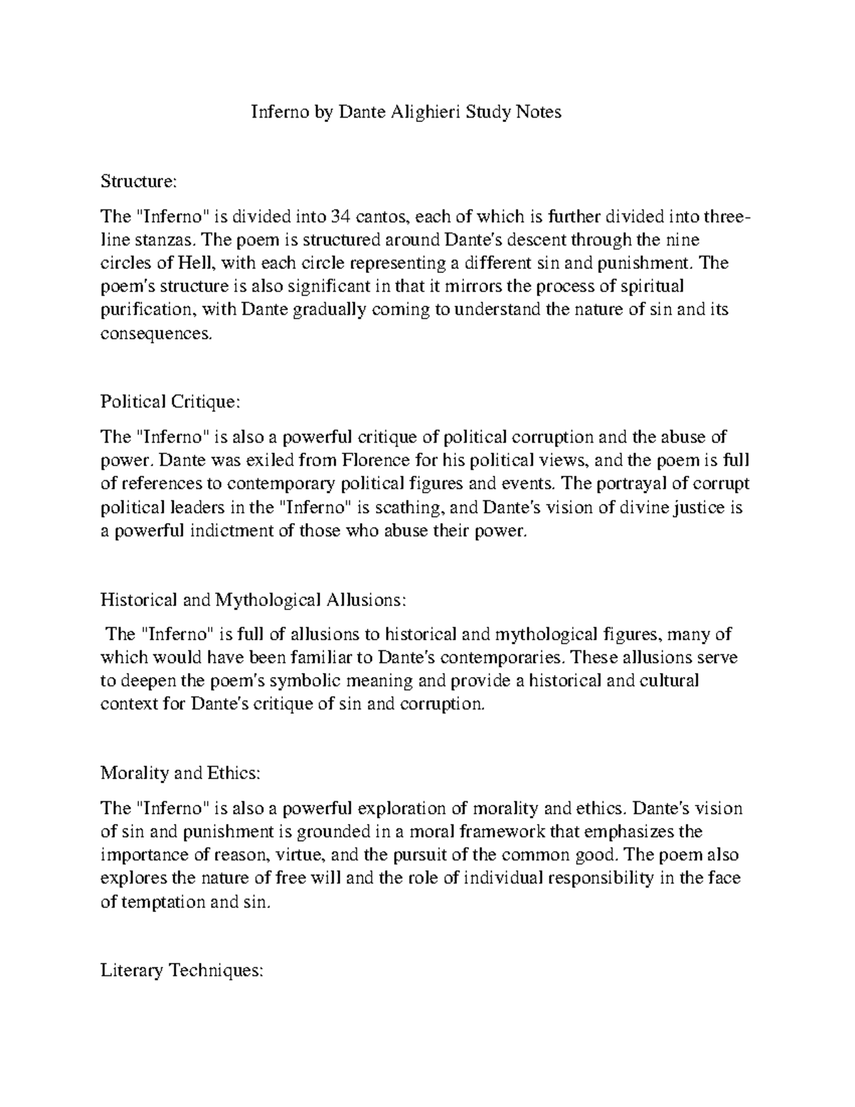 Inferno by Dante Alighieri Study Notes pt 2 - Inferno by Dante ...