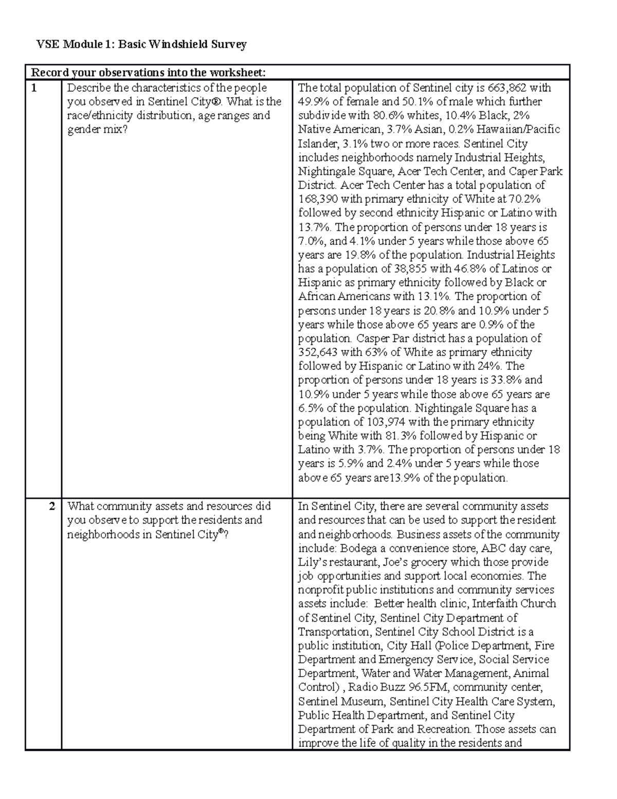 VSM Module #1 Response Worksheet Basic Windshield Survey - VSE Module 1 ...