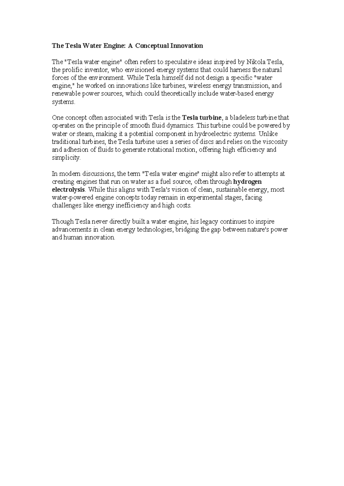 The Tesla Water Engine - afswaef - The Tesla Water Engine: A Conceptual ...