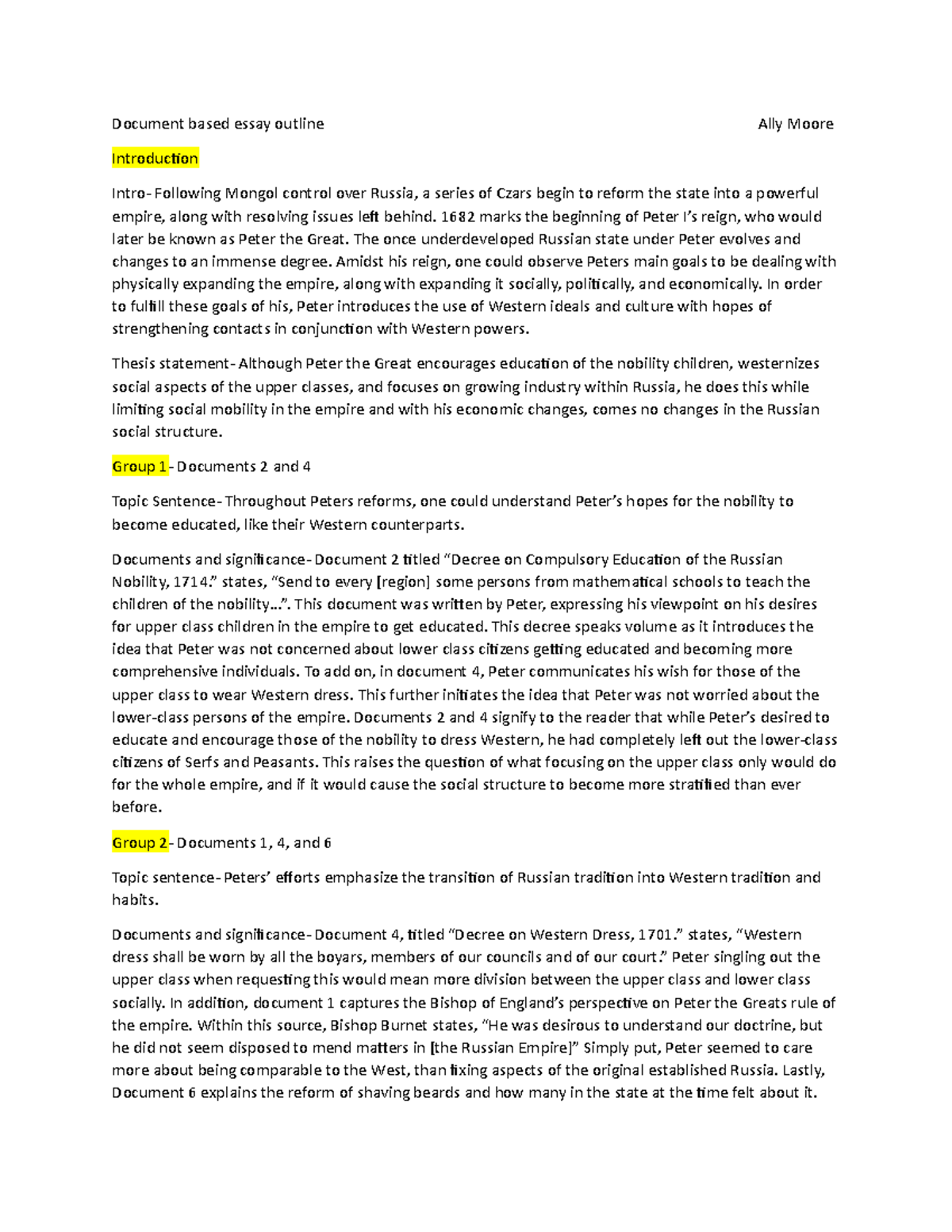 Dbq1 - ;p; - Document based essay outline Ally Moore Introduction Intro- Following Mongol ...