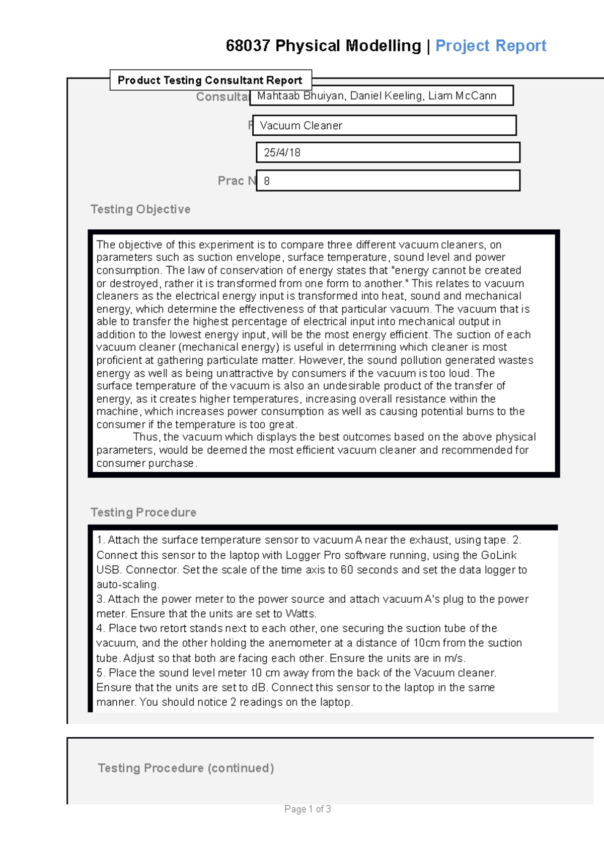 Vacuum cleaner experiment - 68037 Physical Modelling | Project Report ...