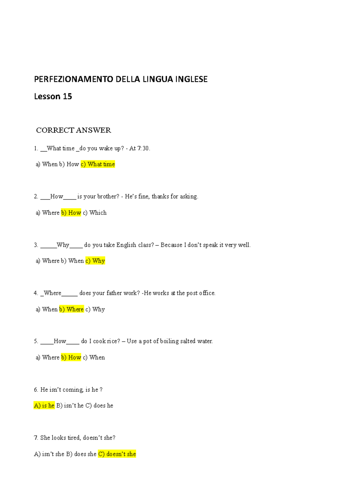 Lesson 15 Session 1 Test Corretto - PERFEZIONAMENTO DELLA LINGUA ...