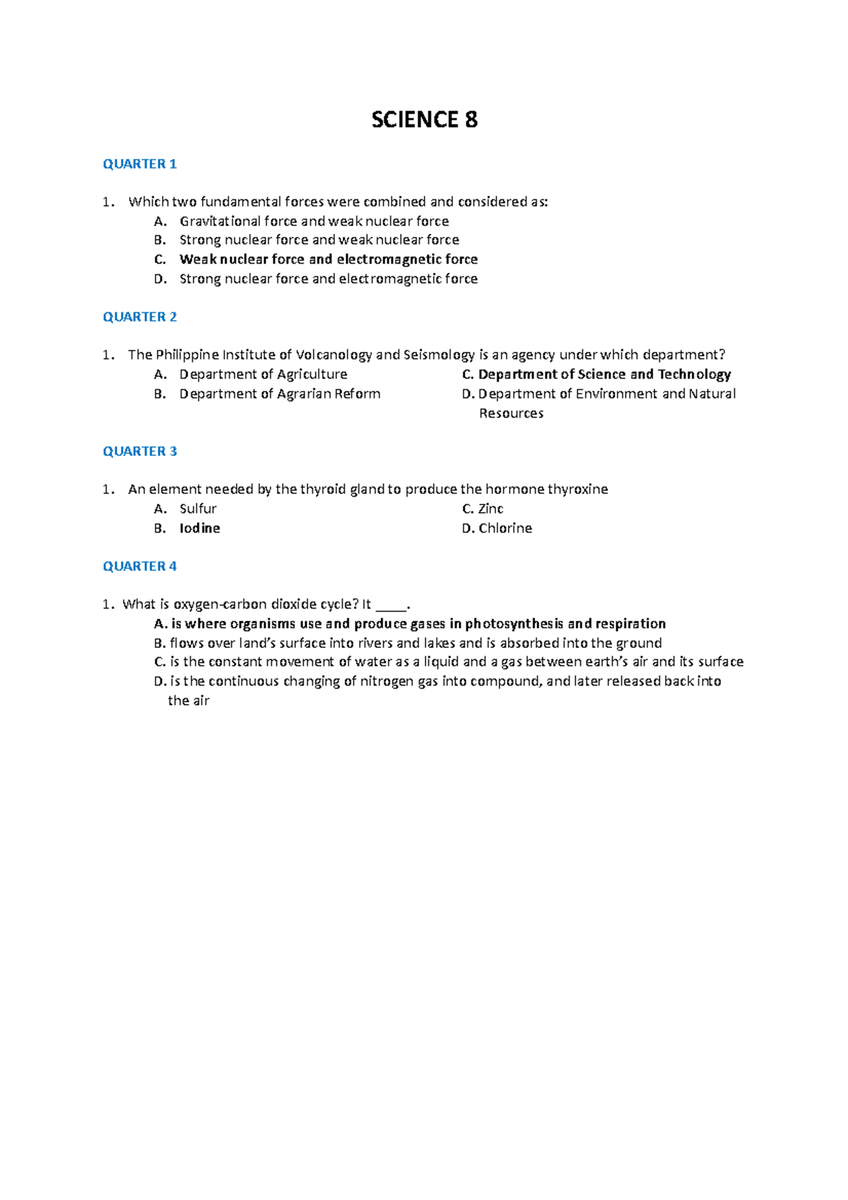 Science 8 - SCIENCE 8 QUARTER 1 Which two fundamental forces were ...