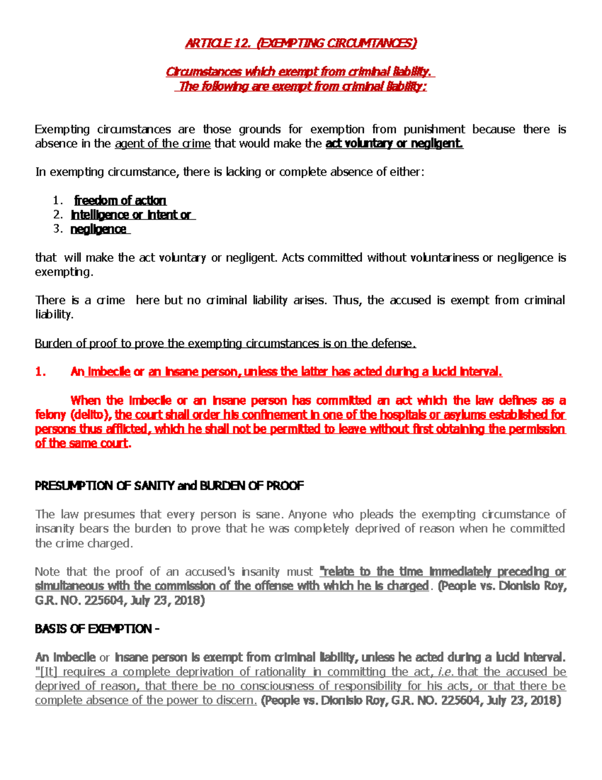 Article 12 Exempting Circumstances - ARTICLE 12. (EXEMPTING ...