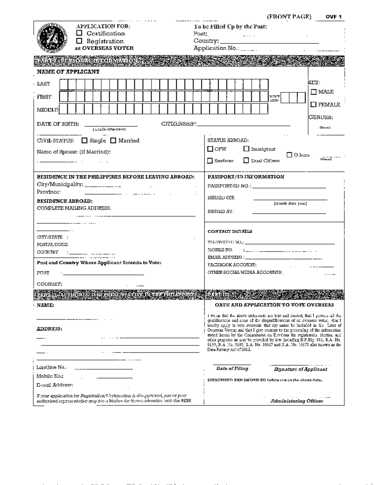 Overseas Voting form OVF 1 - (FRONT PAGE) OVF 1 ON DEPARTMENT ...