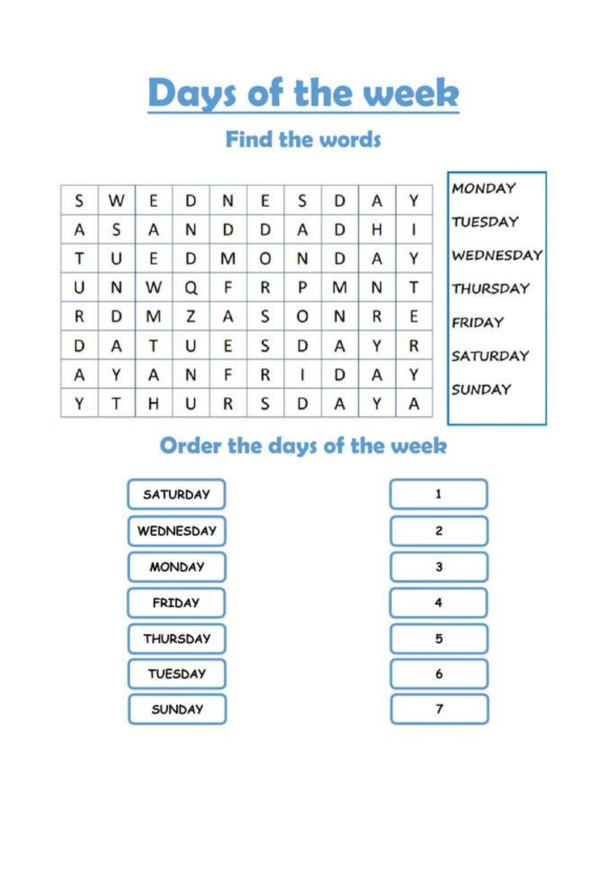 Days of the week 1ero - Redacción de textos - Studocu