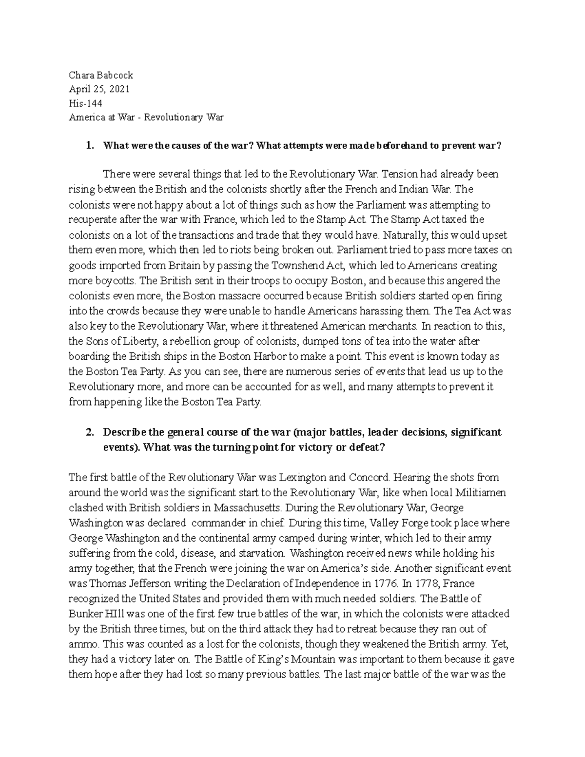 America at war- revolutionary war - HIS-144 - GCU - Studocu