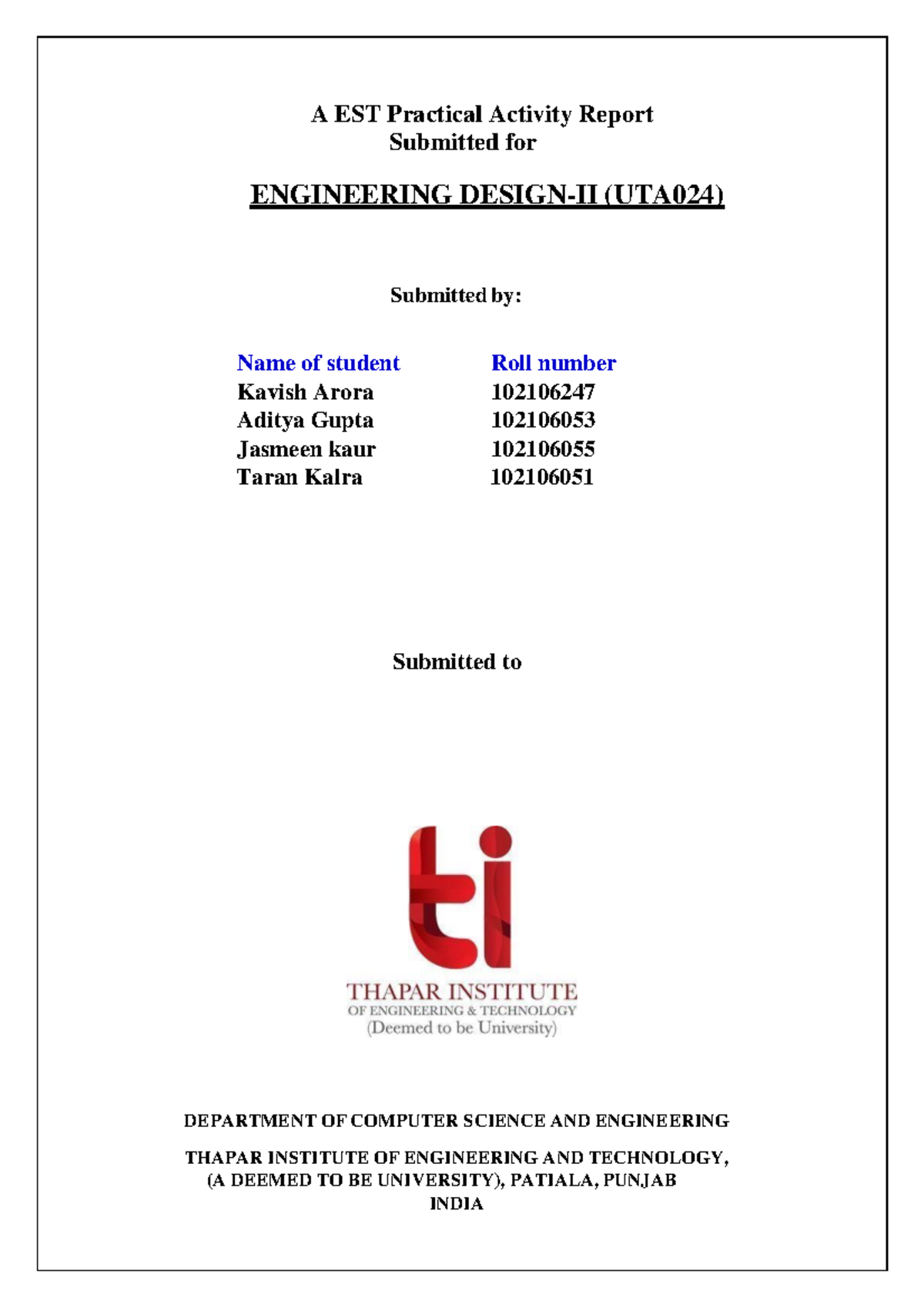 Group Csed file - Really good - A EST Practical Activity Report ...