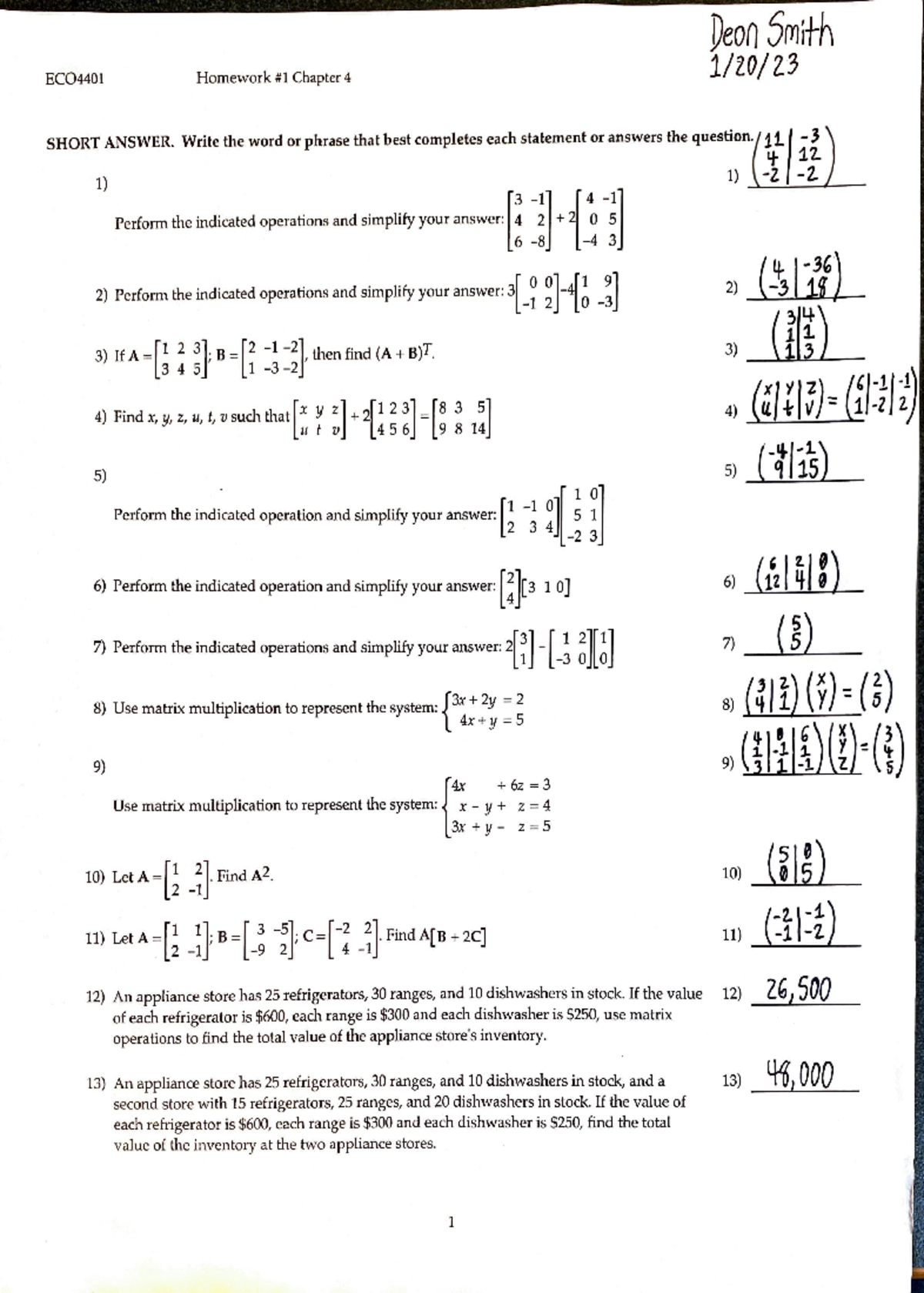 HW #1 Math Econ - Practice material for the course. - ECO4401 Homework ...