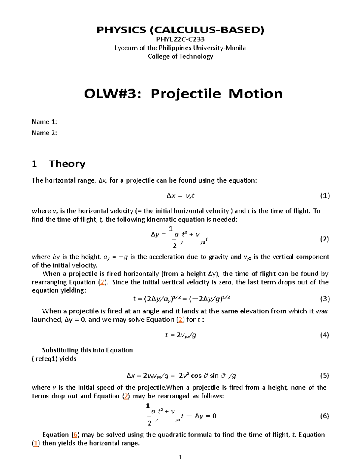 Math LPU Labwork no - heh - PHYSICS (CALCULUS-BASED) PHYL22C-C Lyceum ...