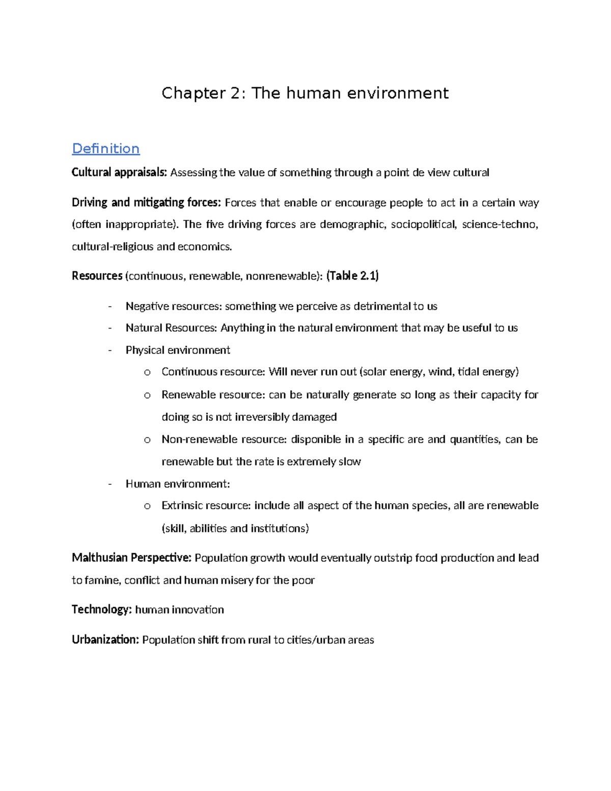 Chapter 2 - Summary Global Environmental Issues - Chapter 2: The human ...