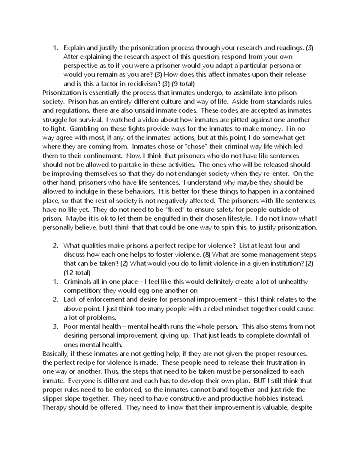 AJU Assignment - Explain and justify the prisonization process through ...