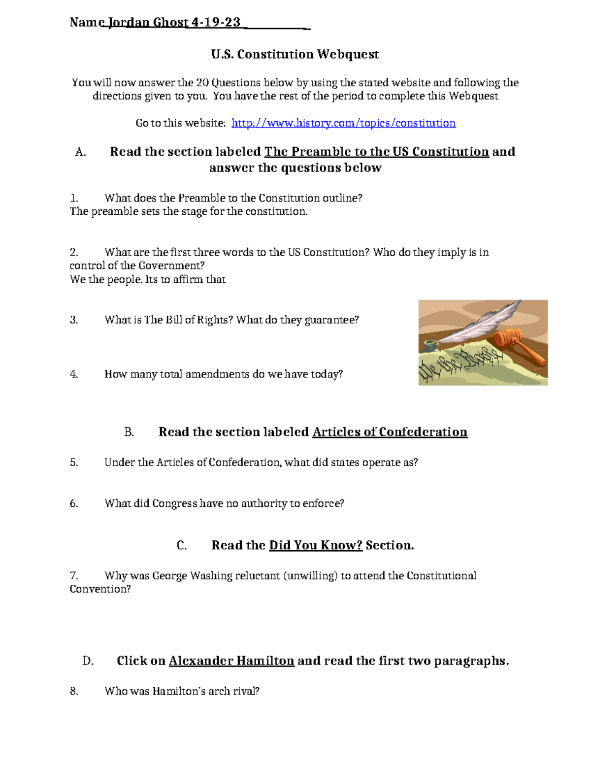 Online USConstitution Webquest - Name Jordan Ghost 4-19- U ...