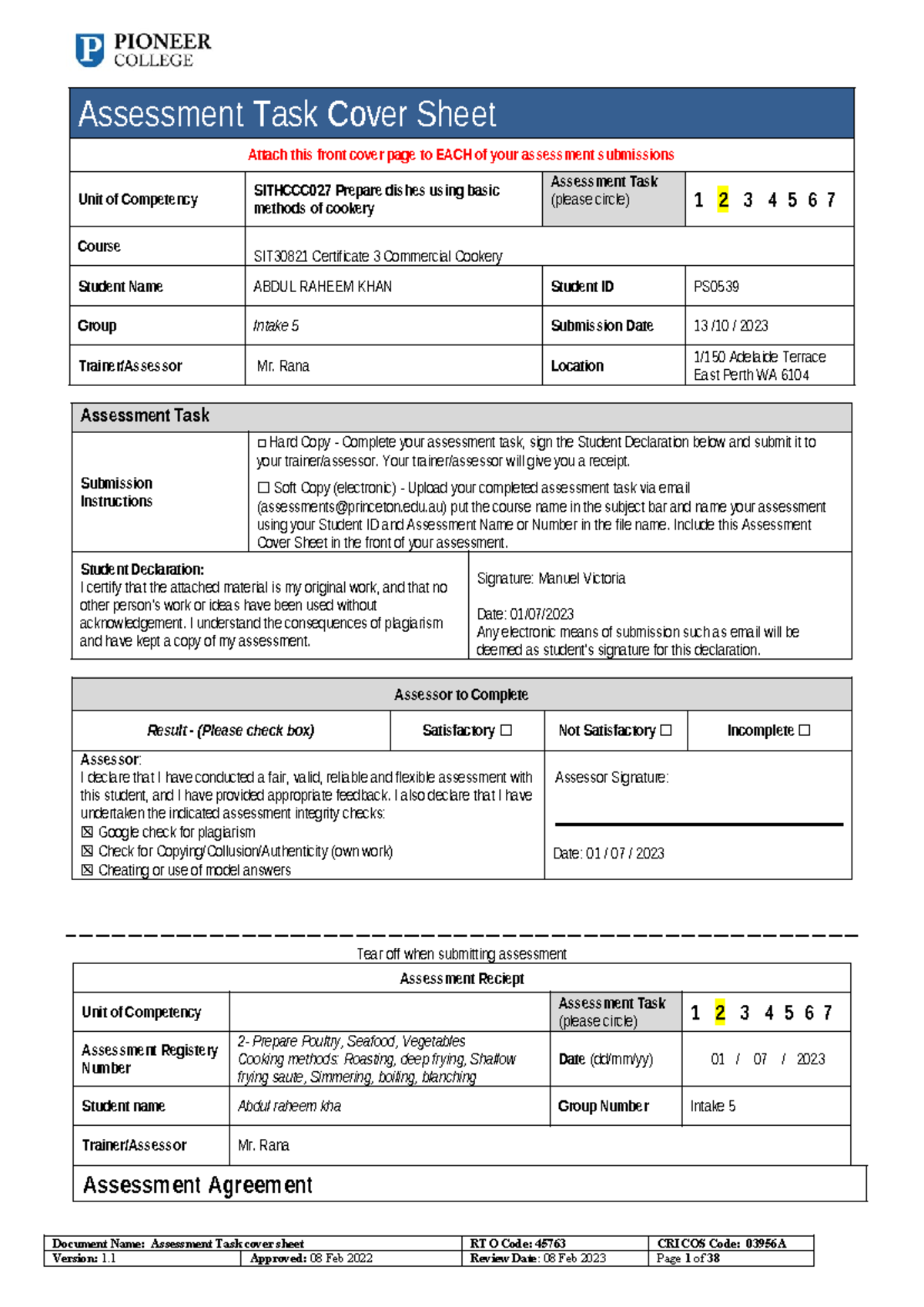 Sithccc 027 Assessment Task 2 April Intake.v1.1 1 - Assessment Task ...